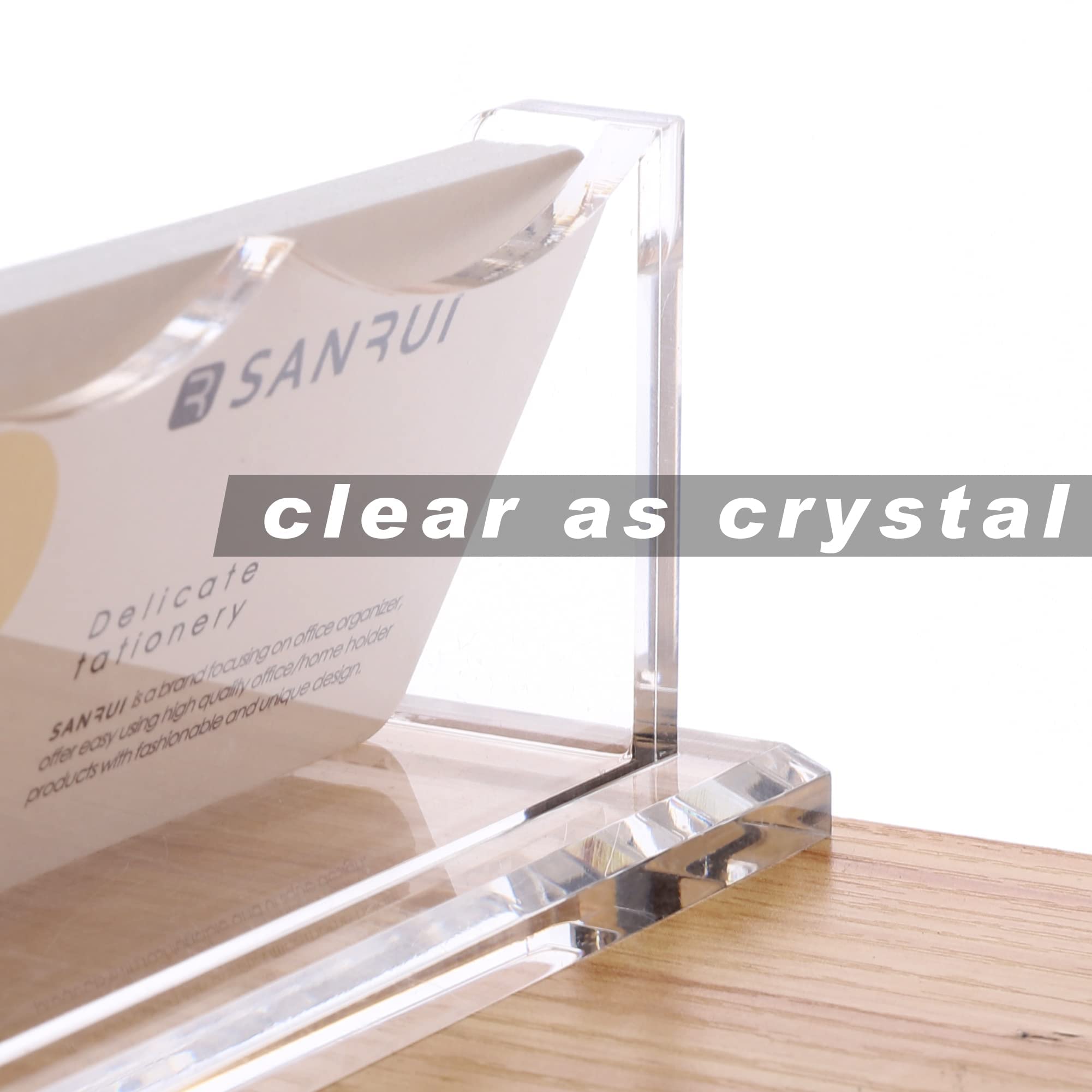 SANRUI Clear Horizontal Business Card Holder Stand for Desk, Acrylic Desktop Display Name Cards Holders Organizer Storage Rack,for Exhibition, Home , Office ,1 Tier 1 Pocket , 60 Card Capacity