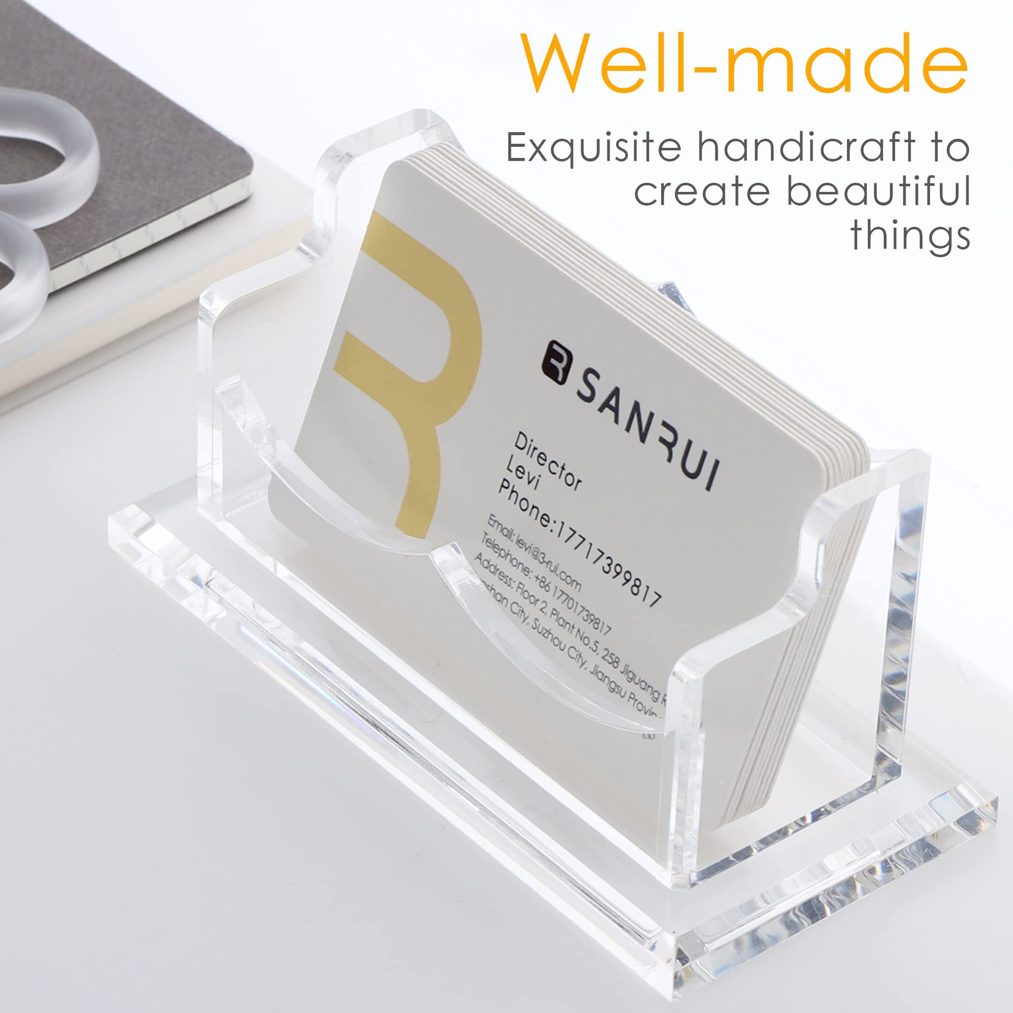 SANRUI Clear Horizontal Business Card Holder Stand for Desk, Acrylic Desktop Display Name Cards Holders Organizer Storage Rack,for Exhibition, Home , Office ,1 Tier 1 Pocket , 60 Card Capacity