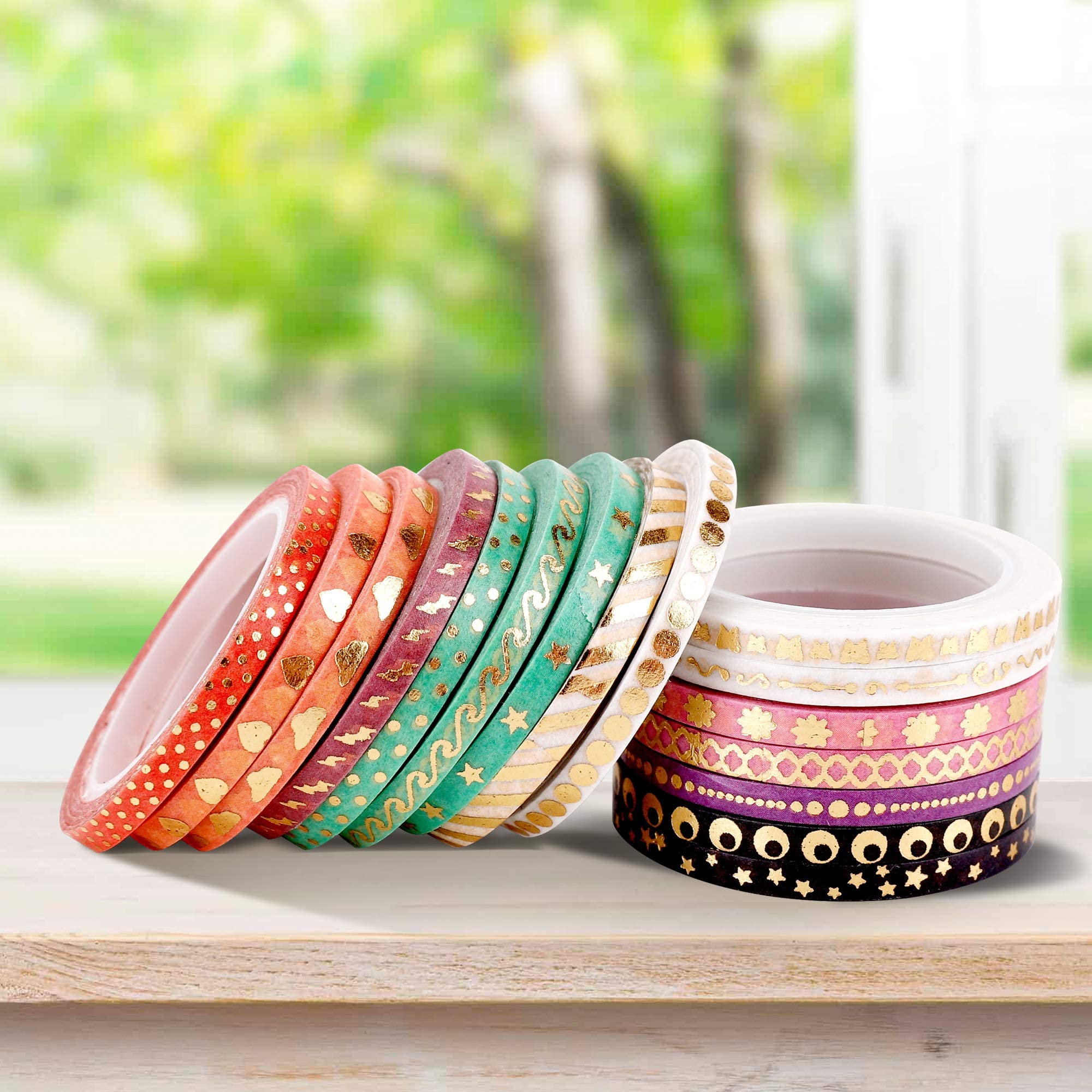 NANYNNU Cute 48 Rolls Washi Tape Set,Foil Gold Thin Decorative Masking Washi Tapes,3MM Wide DIY Paper Tape for DIY Craft Scrapbooking Gift Wrapping Planner