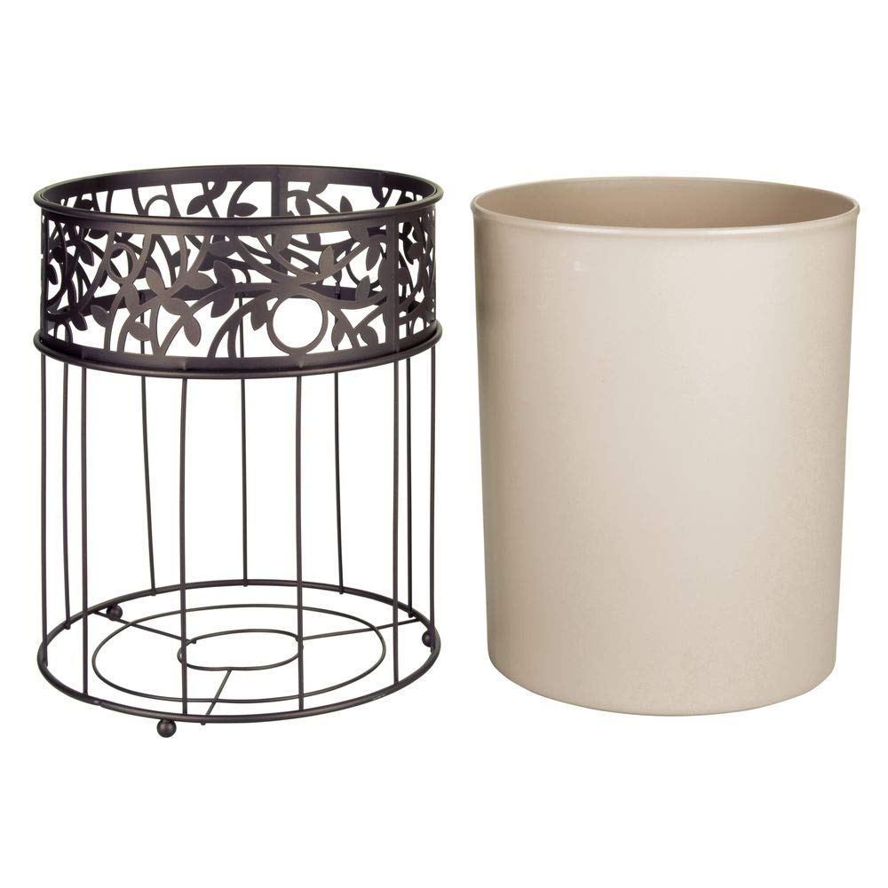 iDesign Vine Metal and Plastic Wastebasket Trash Can Garbage Can for Bathroom, Bedroom, Home Office, Kitchen, Patio, Dorm, College, Vanilla Tan and Bronze