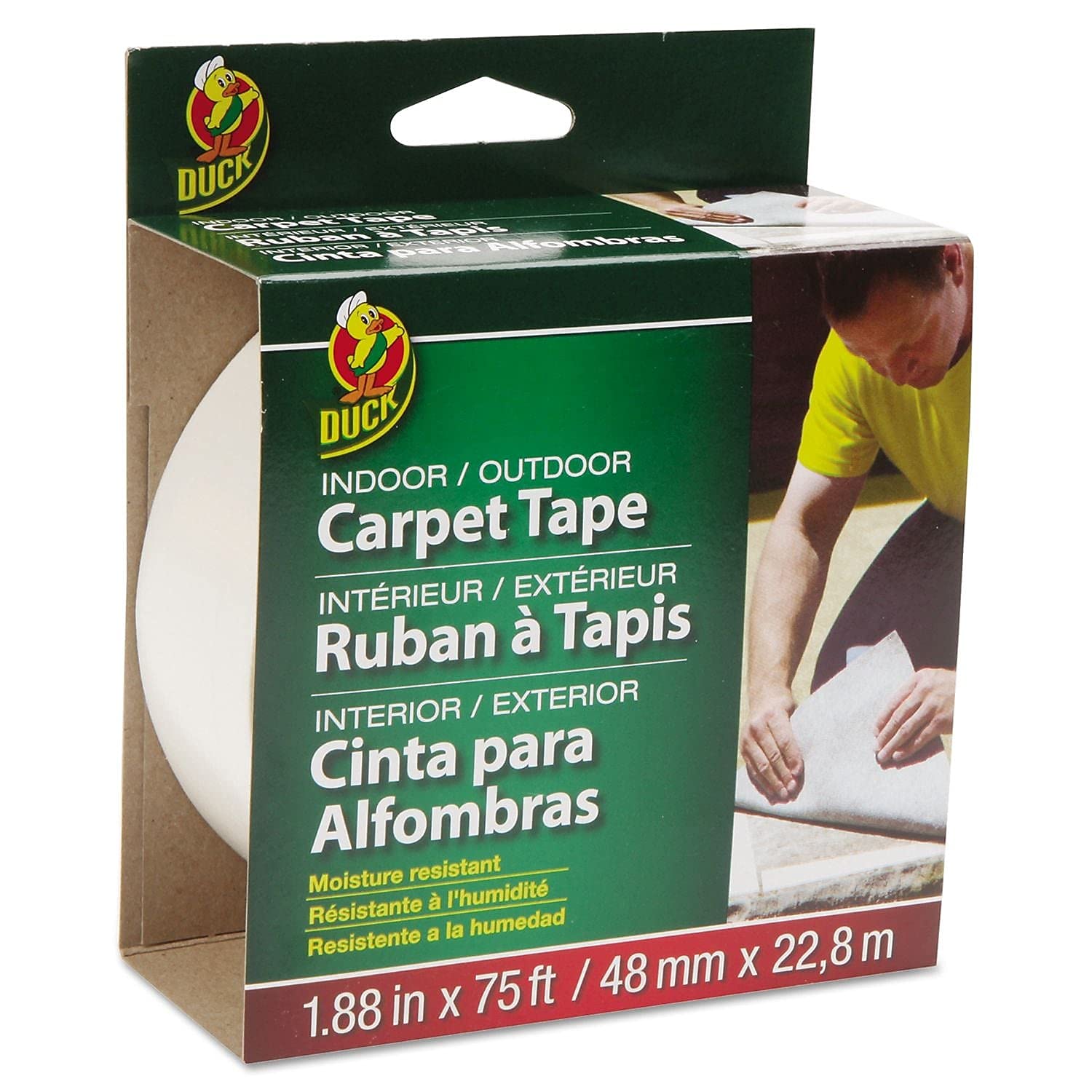 Duck Brand 442062 Indoor/Outdoor Carpet Tape, 1.88-Inch x 75 Feet, Single Roll,White