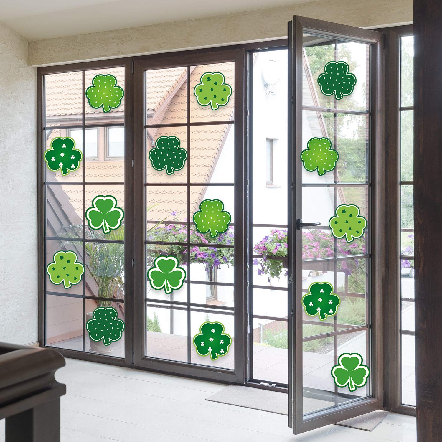 St. Patrick's Day Decoration Shamrocks Clover Cut-Outs Shamrocks Irish Paper Cut-Outs with Adhesive Dots for Bulletin Board Classroom School Ireland Saint Patrick's Day Party, 5.9 x 5.9 Inch (40 Pcs)