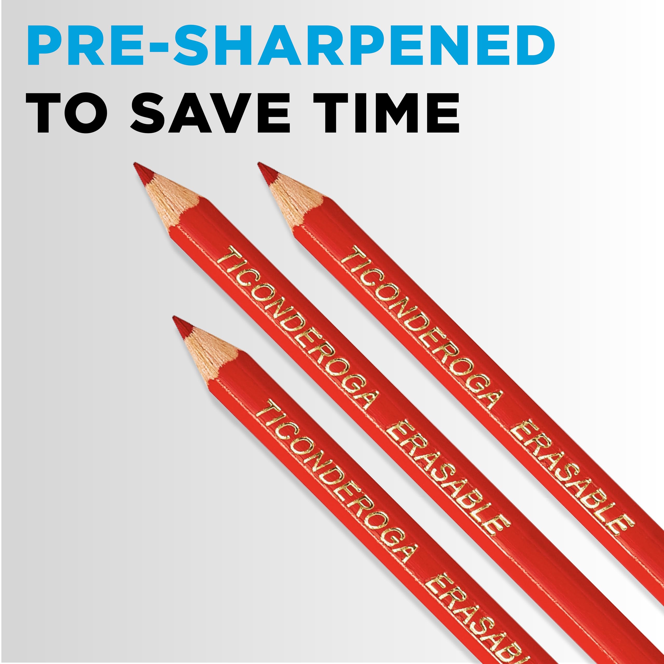 Ticonderoga Erasable Checking Pencils with Eraser, Pre-sharpened, Red, 12-Pack (14259)
