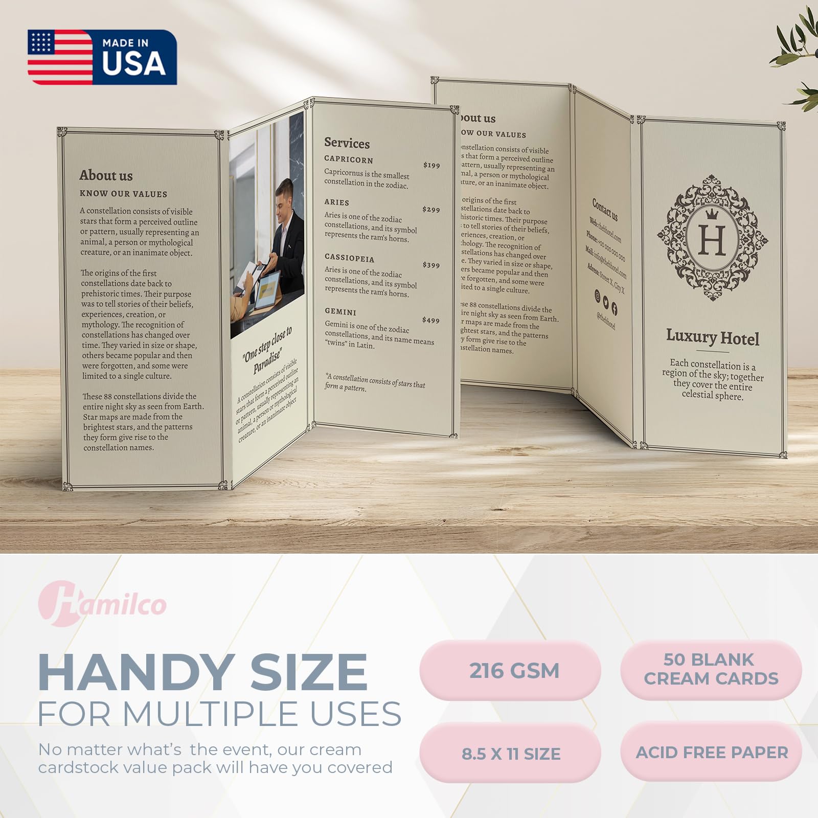 Hamilco Cream Colored Cardstock Thick Paper - 8 1/2 x 11" Heavy Weight 80 lb Cover Card Stock for Printer - 50 Pack