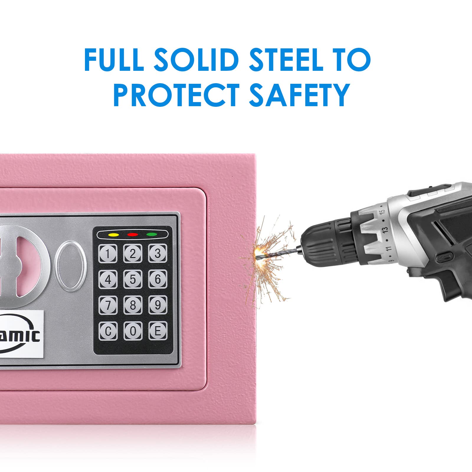 TENAMIC Safe Box 0.23 Cubic Feet Electronic Digital Security Box, Keypad Lock Box Cabinet Safes, Solid Alloy Steel Office Hotel Home Safe, Pink
