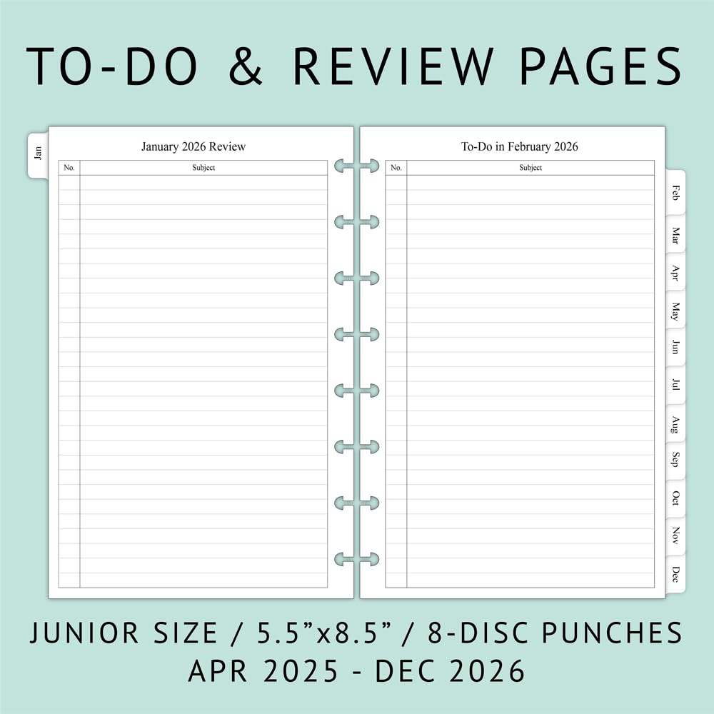 2023 Monthly Planner Refill for 8-Disc Junior Size Discbound Notebooks, Two Pages Per Month, 5-1/2" x 8-1/2"