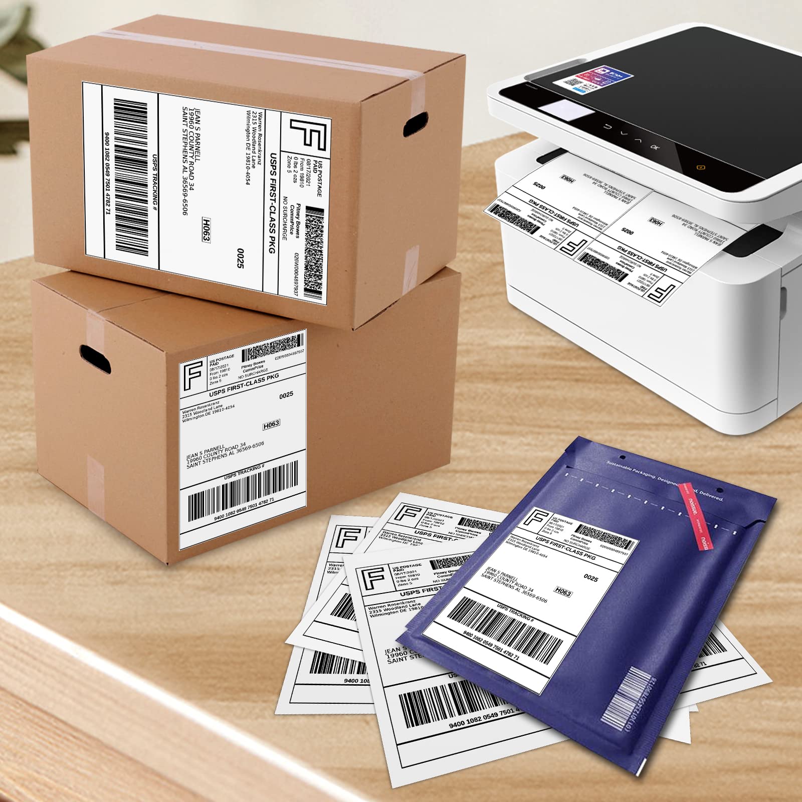 SJPACK 1000 Half Sheet Self Adhesive Shipping Labels 8.5" x 5.5" Address Labels for Laser & Inkjet Printers