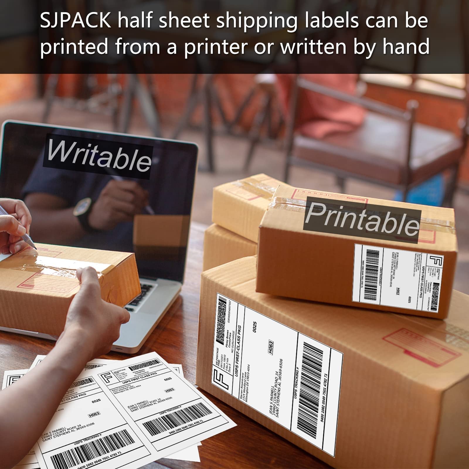 SJPACK 1000 Half Sheet Self Adhesive Shipping Labels 8.5" x 5.5" Address Labels for Laser & Inkjet Printers
