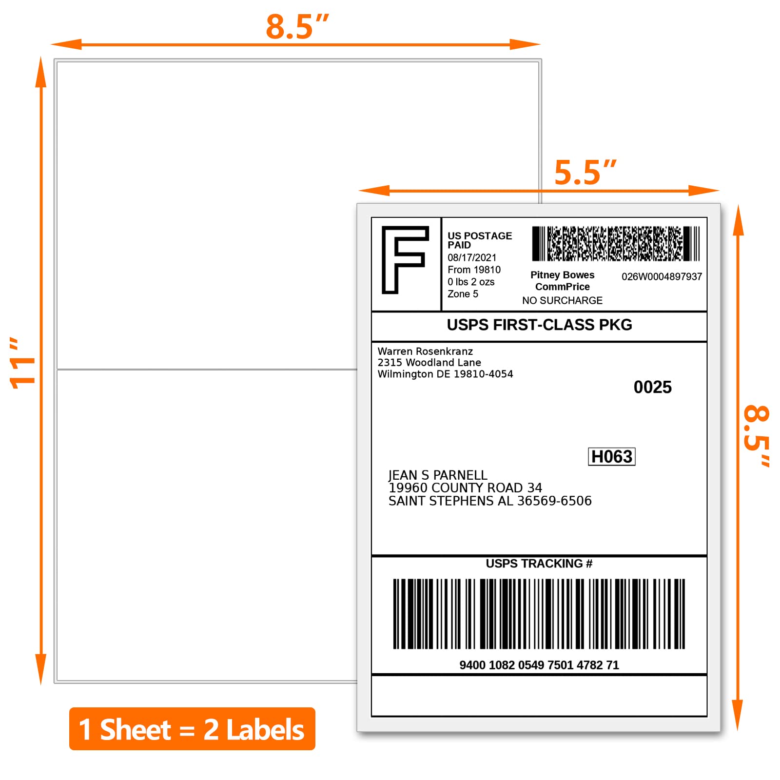SJPACK 1000 Half Sheet Self Adhesive Shipping Labels 8.5" x 5.5" Address Labels for Laser & Inkjet Printers