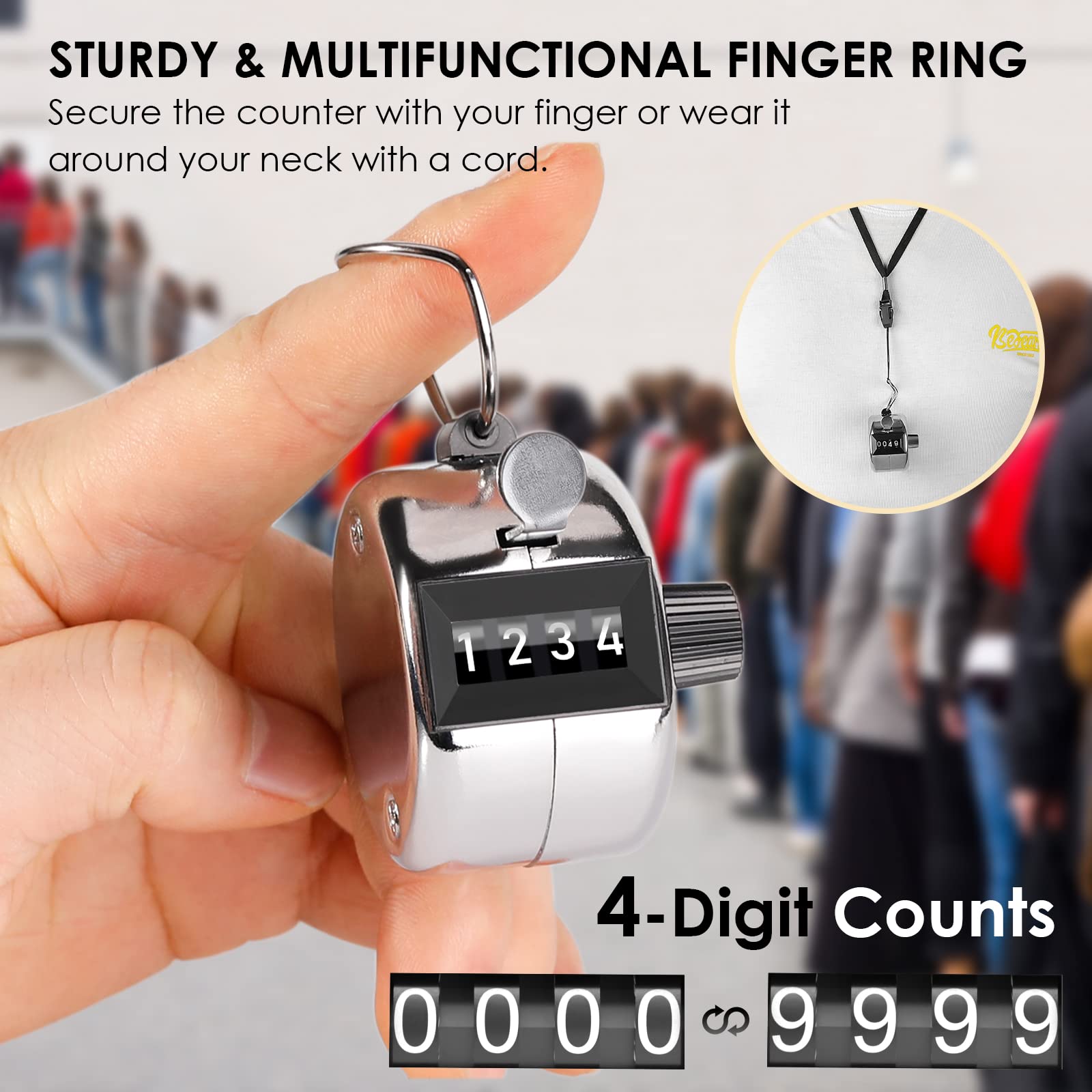 KTRIO 2 Pack Budget Metal Handheld Tally Counter 4-Digit Number Count Clicker Counter, Hand Mechanical Counters Clickers Pitch Counter for Coaching, Knitting, People, Lap, Fishing, Golf & Row, Silver