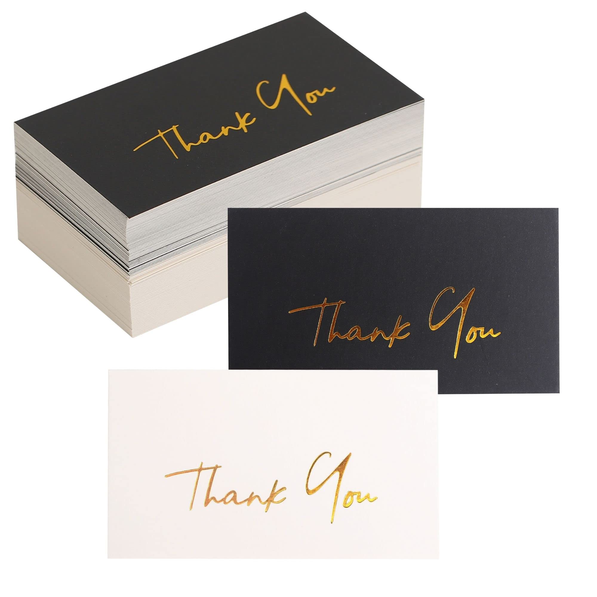 Gold Mini Thank You Cards Small Business - 100 PK - Flat Card No Fold, 2 x 3.5 Inches Thank You for Your Order Cards Thank You for Your Support Cards for Wedding Black and Off White Color
