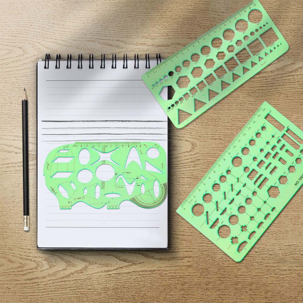 Geometric Drawings Templates Measuring Geometry Rulers 15 Pcs with 1 Pack File Bag for Design School Studying Office Buildingā¦
