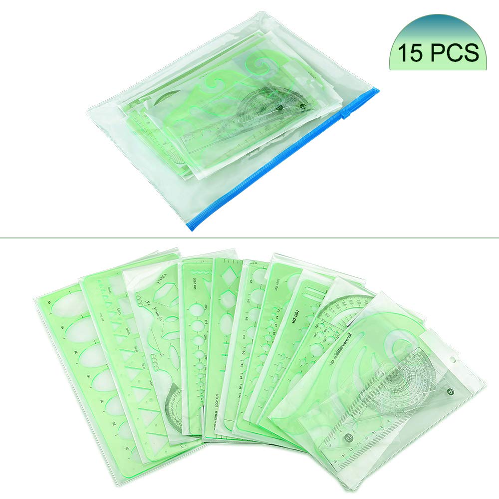 Geometric Drawings Templates Measuring Geometry Rulers 15 Pcs with 1 Pack File Bag for Design School Studying Office Buildingā¦