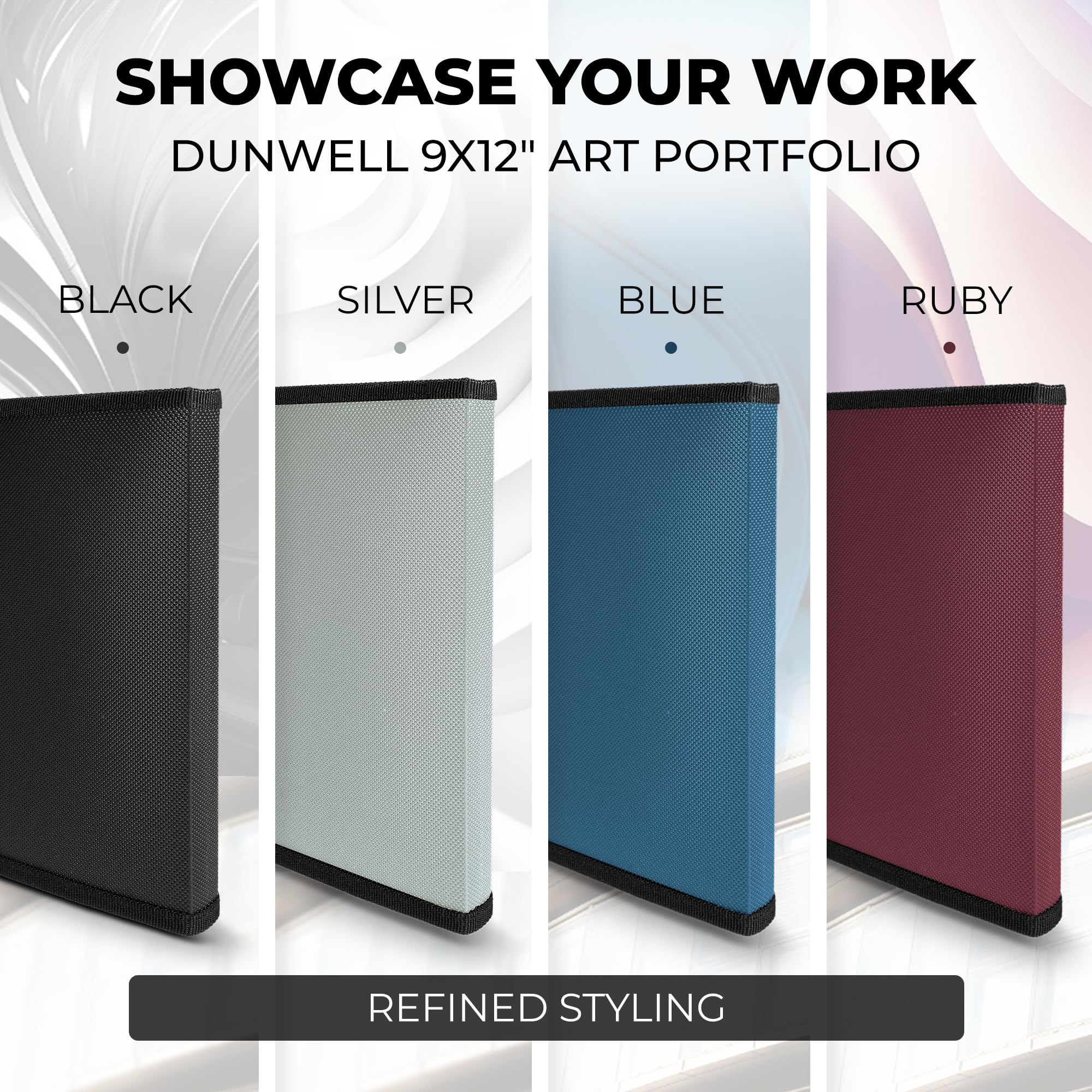 Dunwell Art Portfolio 9x12 Folder - (Black), Portfolio Folder for Artwork, Presentation Book with 9 x 12" Sheet Protectors, 24 Pockets Display 48 Pages, Binder for Kids Art, Drawing Binder