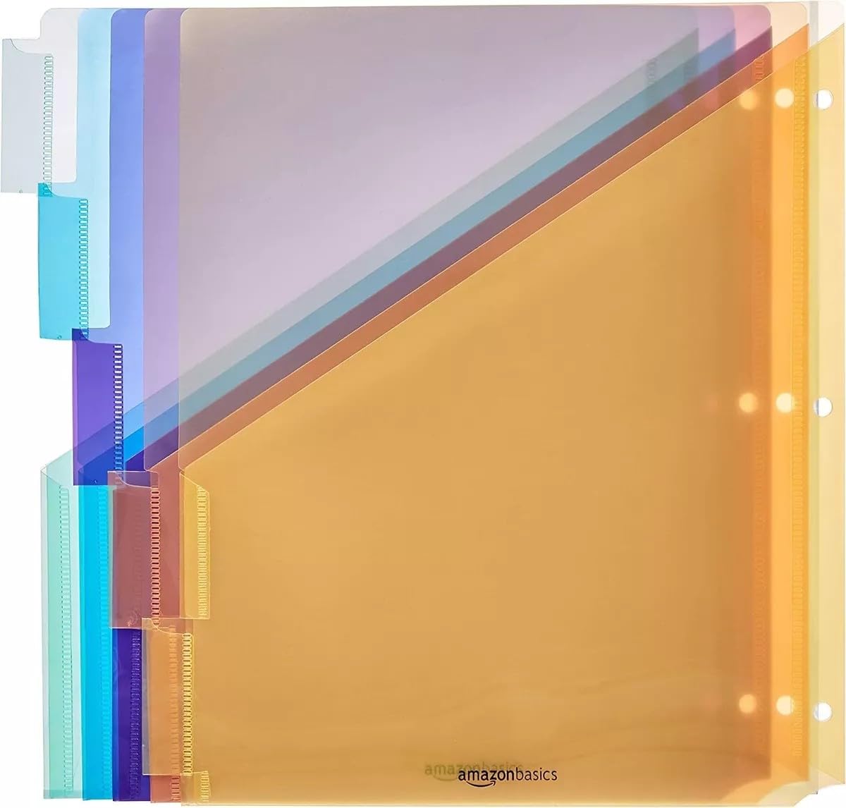 Amazon Basics Two Pocket Plastic Dividers with 5 Tabs, Multicolor, Pack of 3 Sets