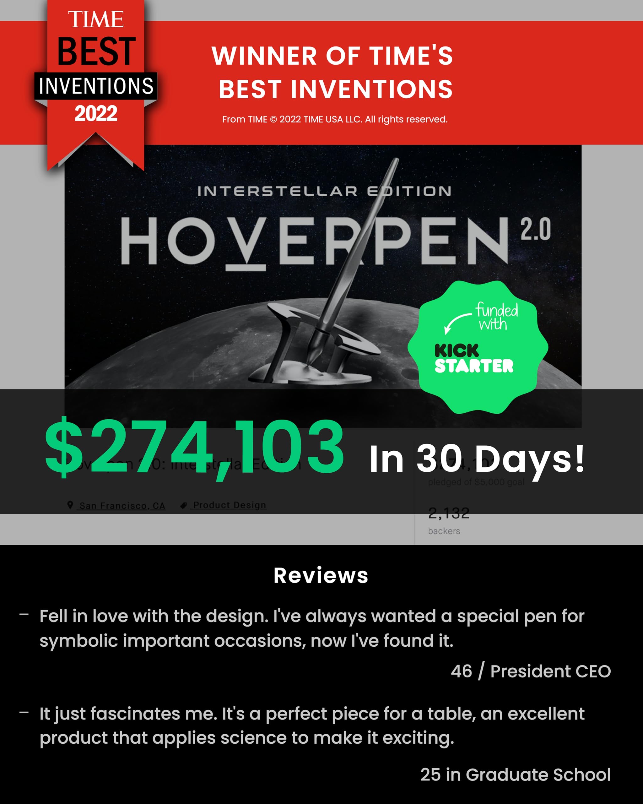 novium Hoverpen 2.0 - Futuristic Luxury Pen Made With Aerospace Alloys, Unique Aesthetic, Free Spinning Executive Pen, Cool Gadgets, Valentines Day Gifts for Men & Women (Space Black, Basic)