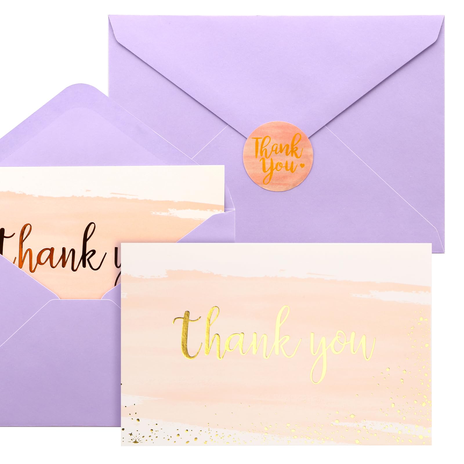 IM-MISE 48-Pack Thank You Cards for Baby Shower | Wedding | Bridal Shower | Business, Blank Notes with Envelopes & Stickers, Gold Foil Watercolor Thank You Greeting Cards