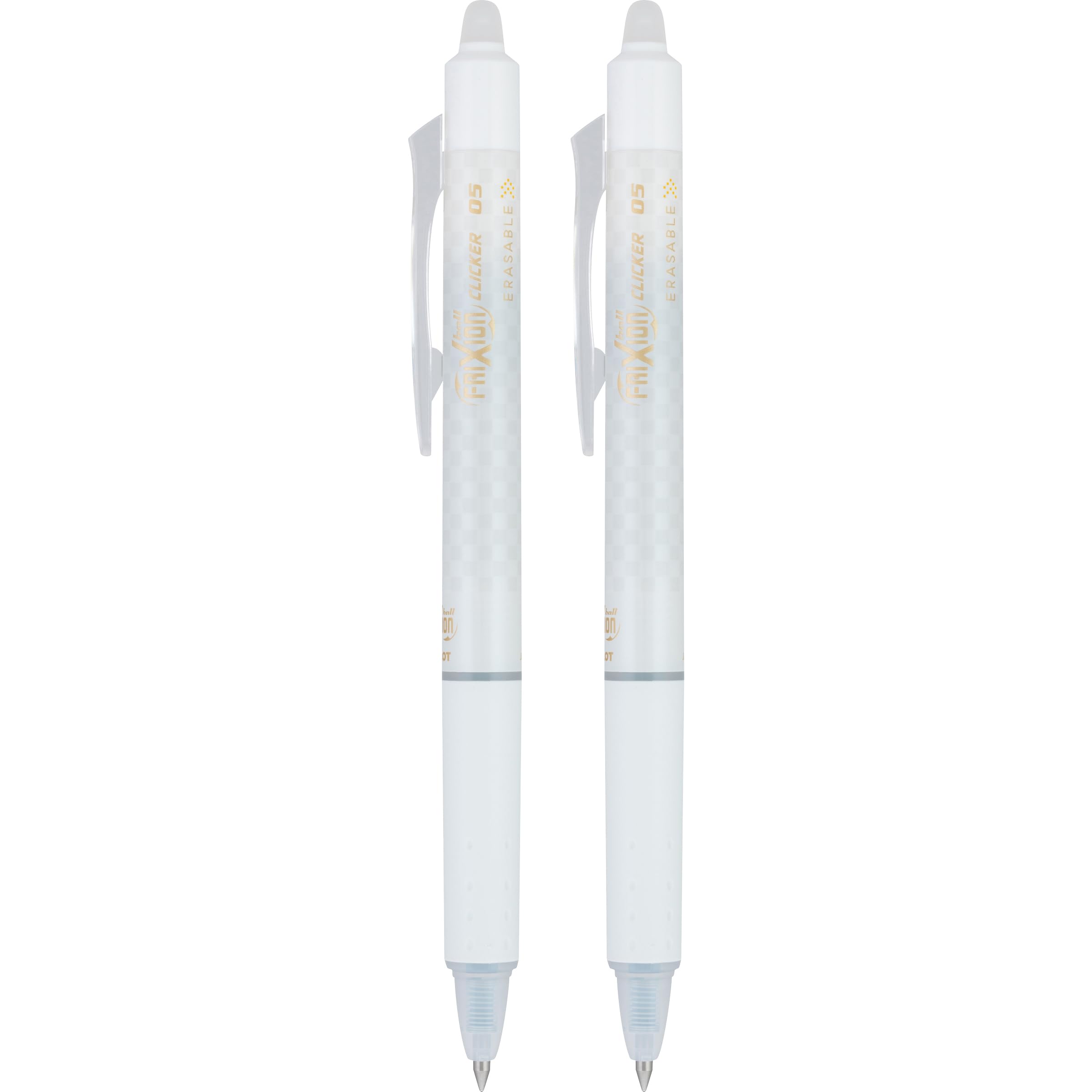 Pilot FriXion Ball Clicker Erasable Gel Ink Retractable Pen, Extra Fine Point, 0.5mm, White Barrel, Black Ink, 2 Pack