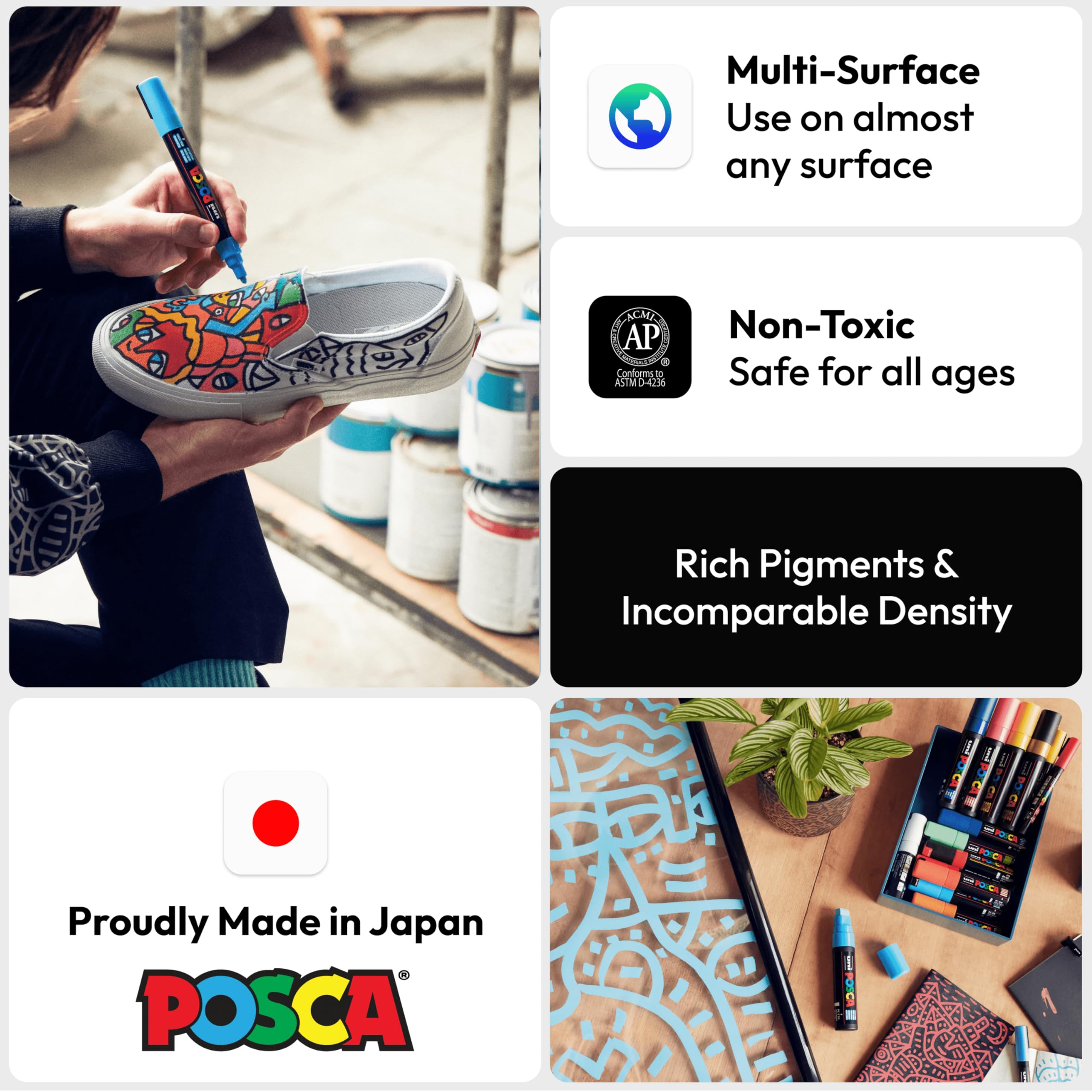 三菱鉛筆 Mitsubishi Pencil Posca PC8K8C Water-Based Pen, Broad Point, Square Core, 8 Colors