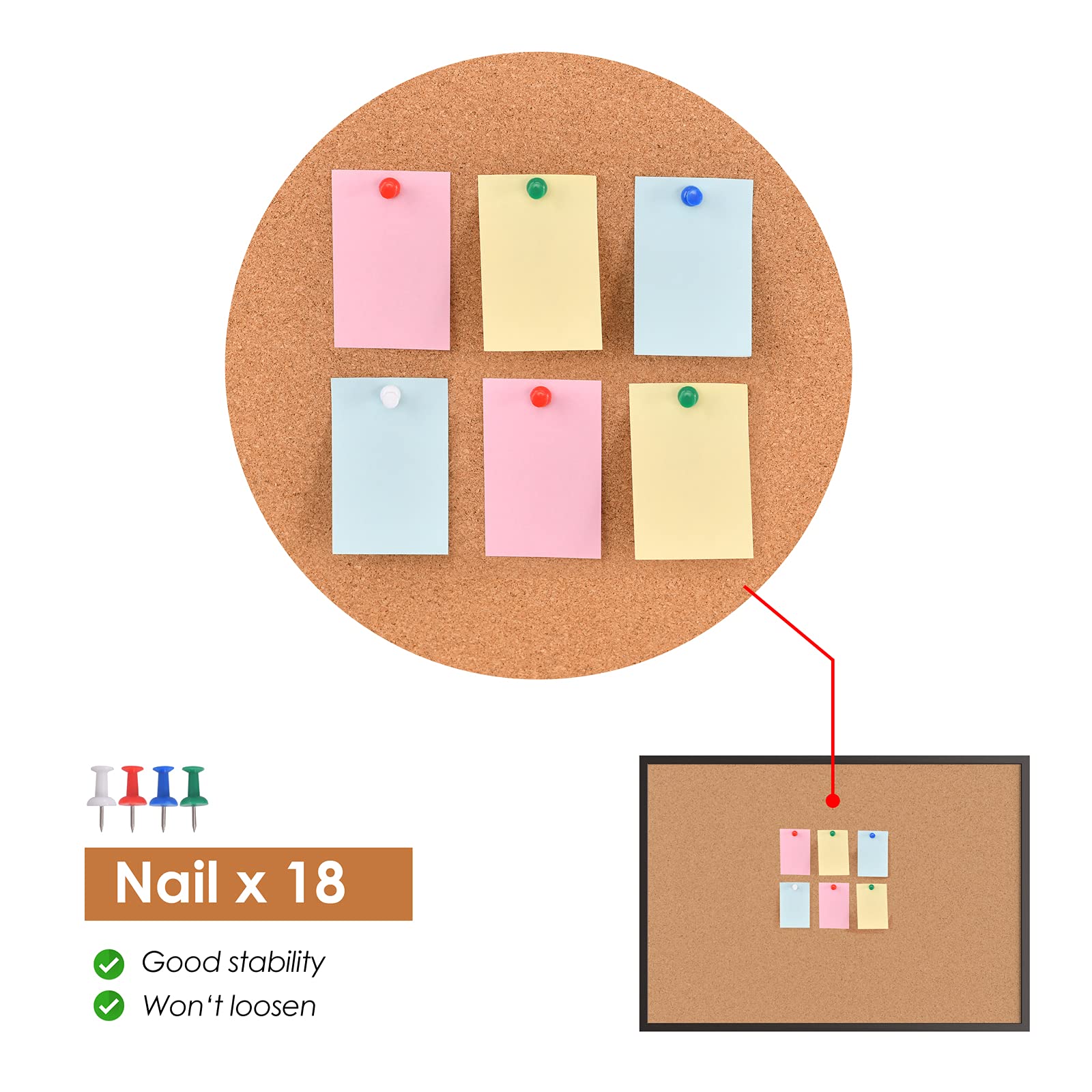 Board2by Cork Board Bulletin Board 36 x 48, Black Wood Framed 4x3 Corkboard, Office Board for Wall Cork, Large Wall Mounted Notice Pin Board with 18 Push Pins for School, Home & Office