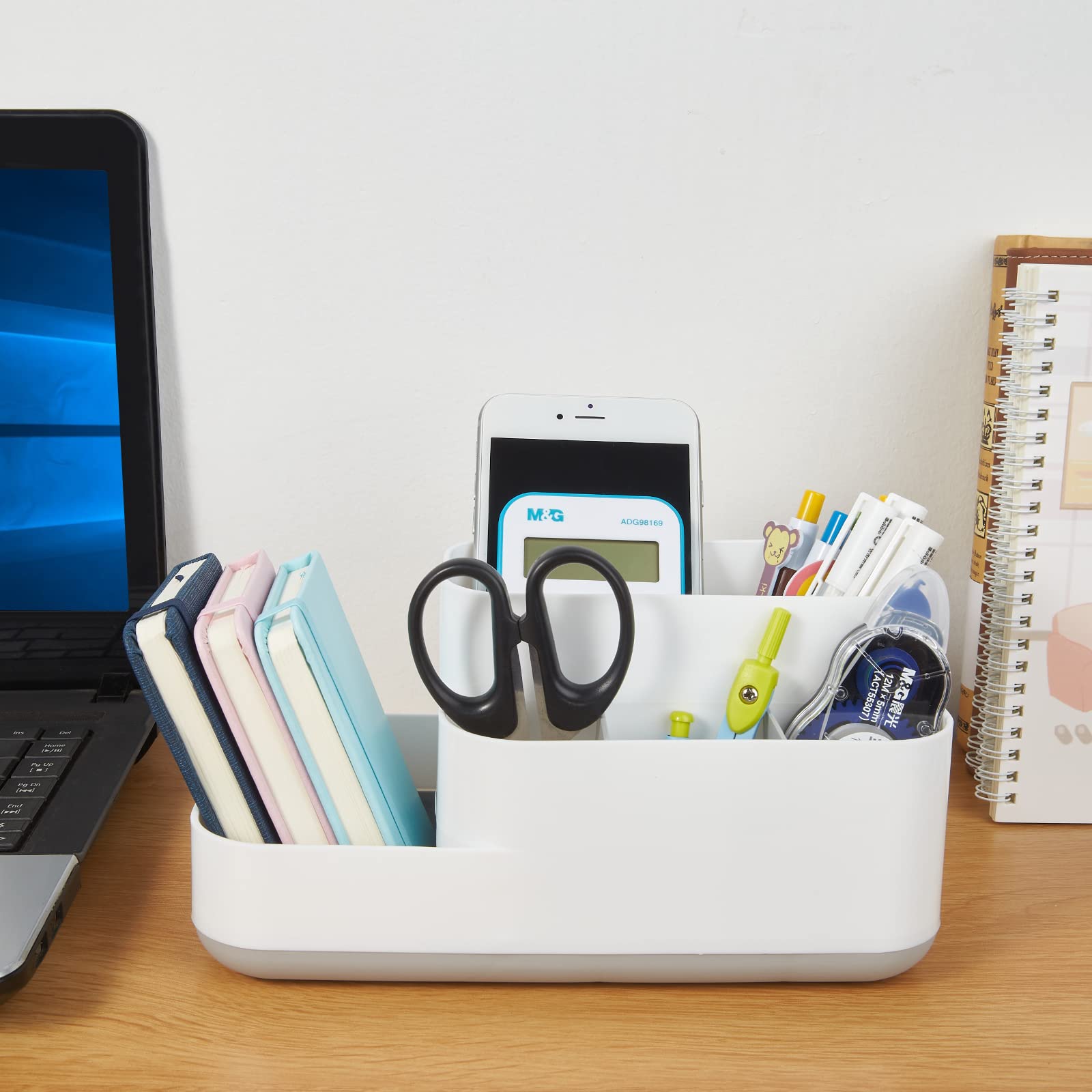 Desktop Storage Organizer, Pen Pencil Card Holder Box Container for Desk, Office Supplies, Vanity Table (White)