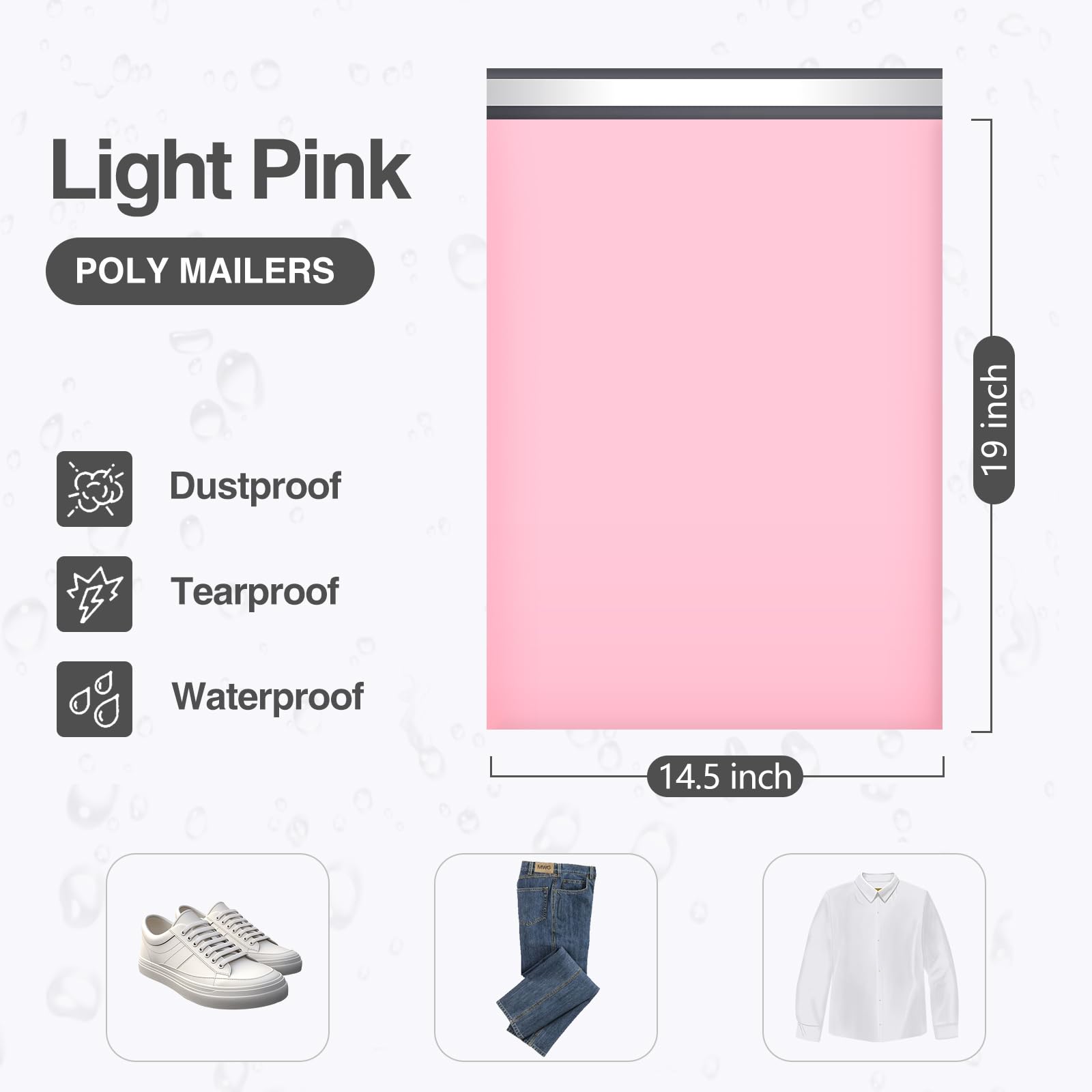 UCGOU Poly Mailers 14.5x19 Inch Light Pink 100 Pack Large Shipping Bags #7 Strong Thick Mailing Envelopes Self Sealing Adhesive Waterproof and Tear Proof Boutique Packaging Postal for Clothing