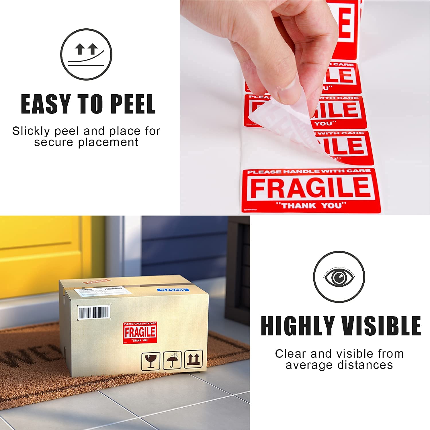 GMKbuy 3 x 2 Inch β 400 Fragile Stickers Roll, Easy Tear, Permanent Adhesive Warning Labels for Shipping Box, Carton, Parcel, Package, Pallet & More