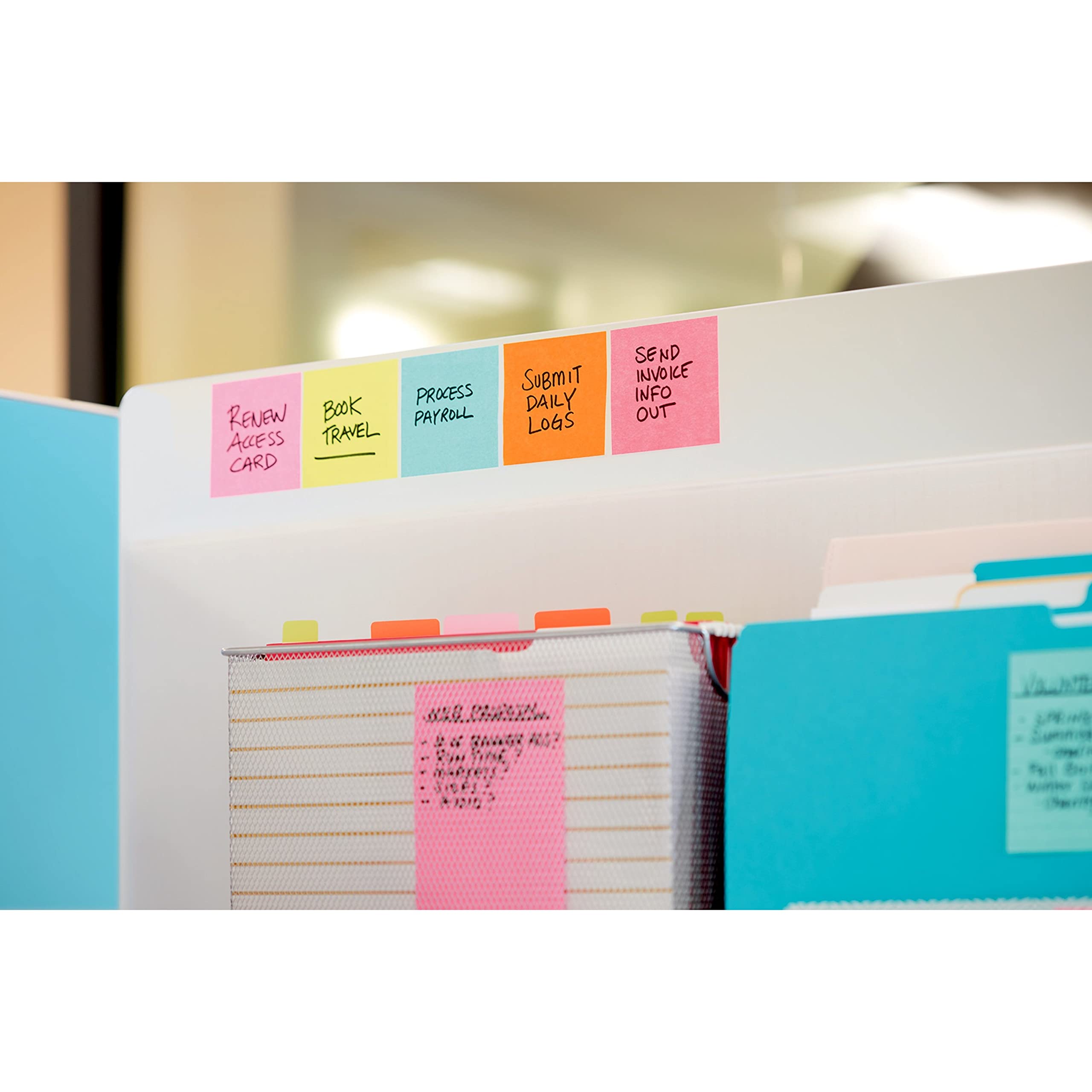 Post-it Super Sticky Notes, 3x3 in, 3 Pads, 2x the Sticking Power, Supernova Neons, Bright Colors, Recyclable (3321-SSMIA)