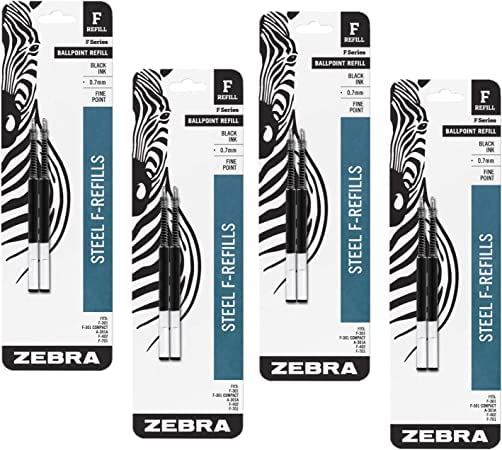 Value Pack of 4 - Zebra(R) Ballpoint F-Refills For F-301 Ultra,F-301 Pen, F-301 Compact, F-402 Pen, Fine Point, 0.7 mm, Black, 4 Pack = 8 refills