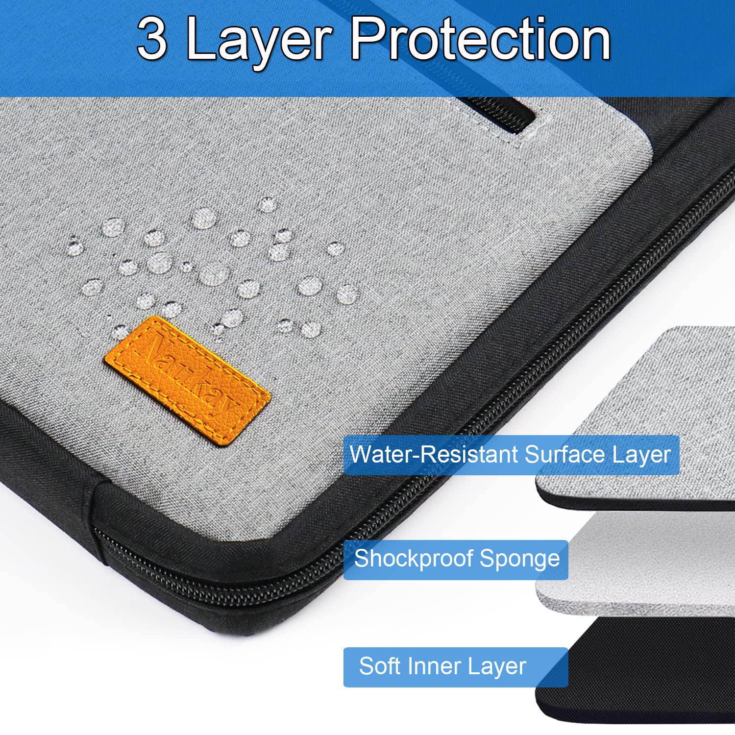 Laptop Case 15.6 Inch, Durable Shockproof Protective Laptop Sleeve, Water Resistant Computer Carrying Bag Briefcase Compatible with 15.6 inch HP, Dell, Acer, Asus, Lenovo, Notebook, Black/Grey