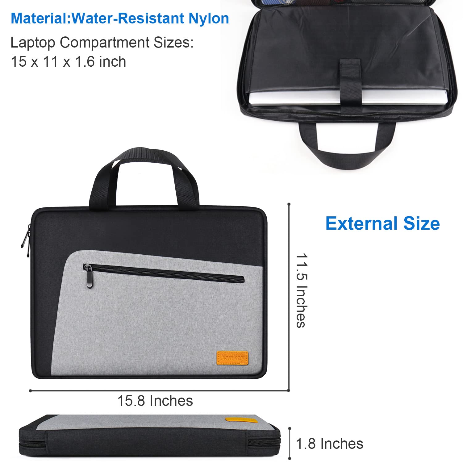 Laptop Case 15.6 Inch, Durable Shockproof Protective Laptop Sleeve, Water Resistant Computer Carrying Bag Briefcase Compatible with 15.6 inch HP, Dell, Acer, Asus, Lenovo, Notebook, Black/Grey
