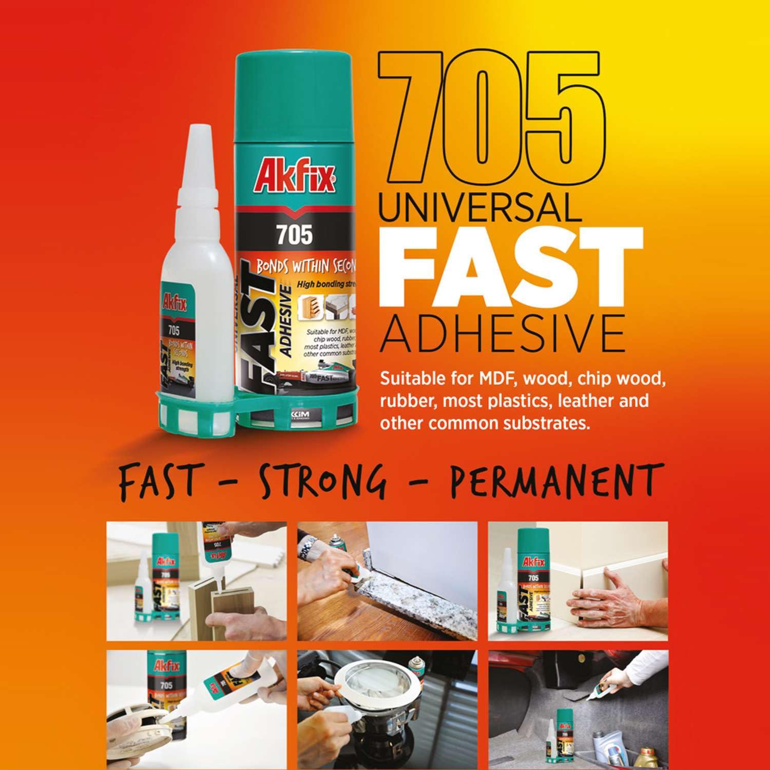 Akfix 705 Super CA Glue 2-Pack (2 X 1.76 oz) with Spray Activator (2 X 6.76 floz). Wood, Metal, Plastic, Leather, Crafts. Clear CA Glues