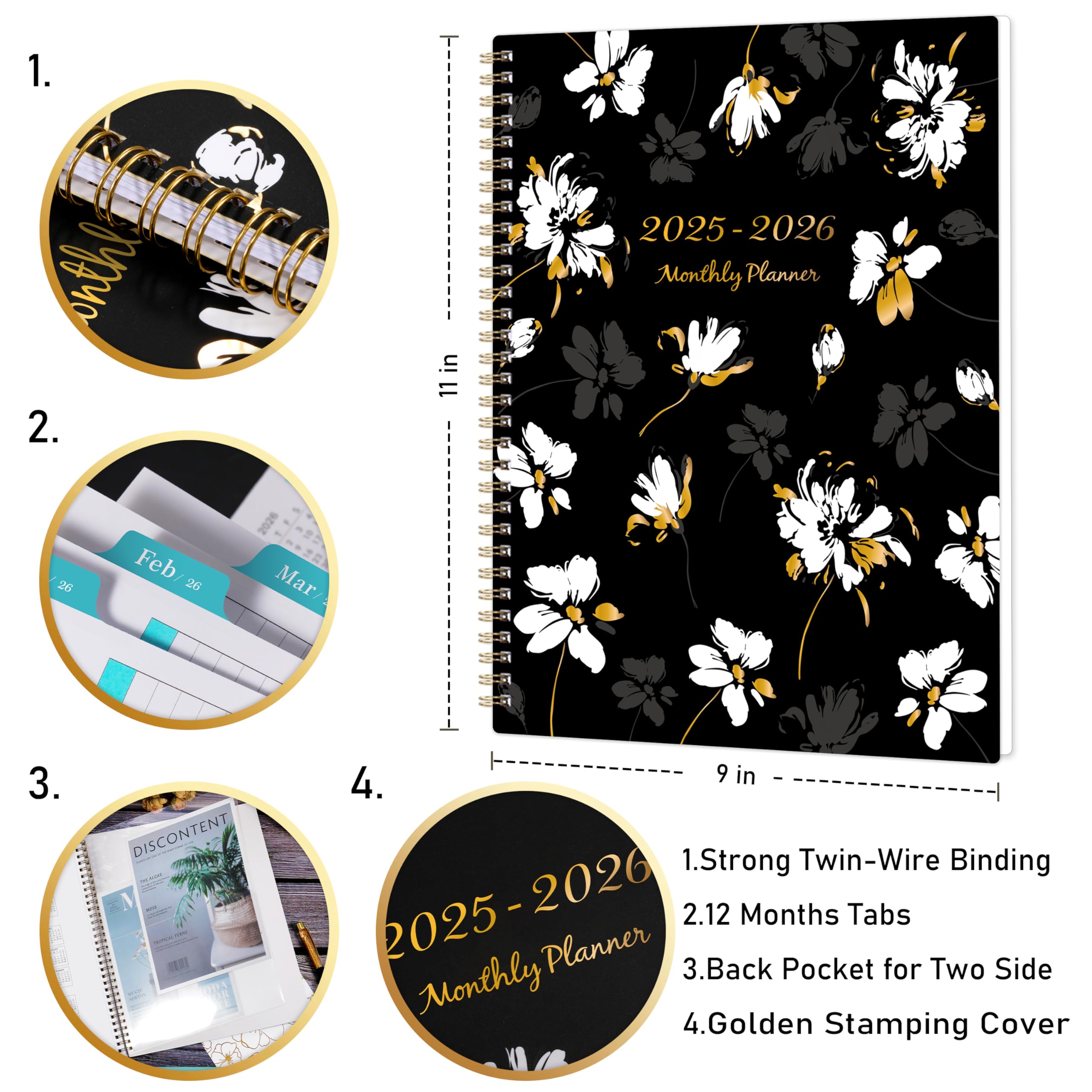 2023-2024 Monthly Planner - 18-Monthly Planner from January 2023 - June 2024, Monthly Planner 2023-2024 with Tabs, 9"x 11" Calendar Planner with Pocket, Contacts, Passwords Pages