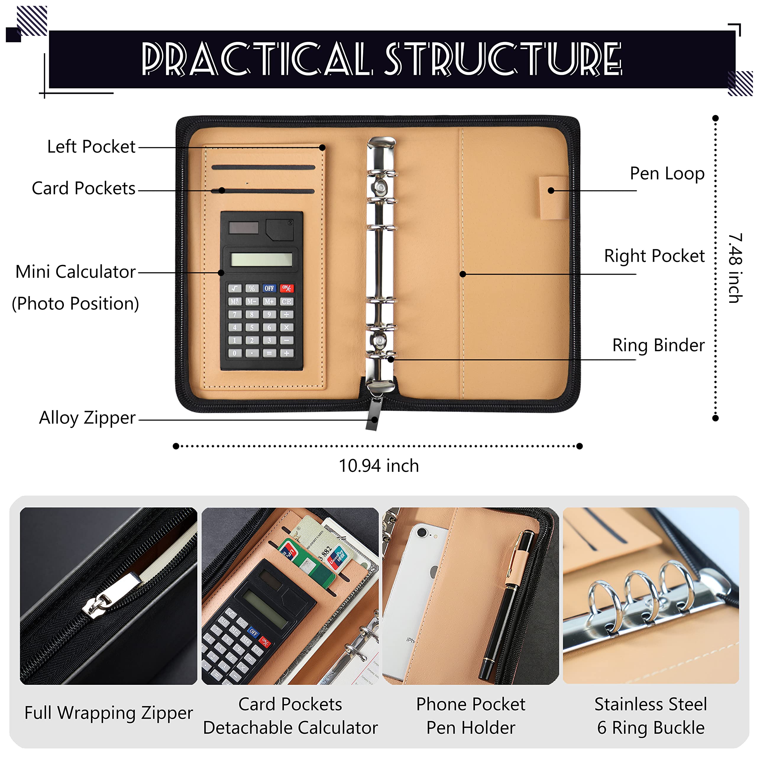 Budget Binder with Zipper Envelopes, Cash Envelopes for Budgeting, A6 PU Leather Budget Planner 2023 with Cash Envelopes Calculator, Bill Money Organizer for Cash Saving Budget System Wallet