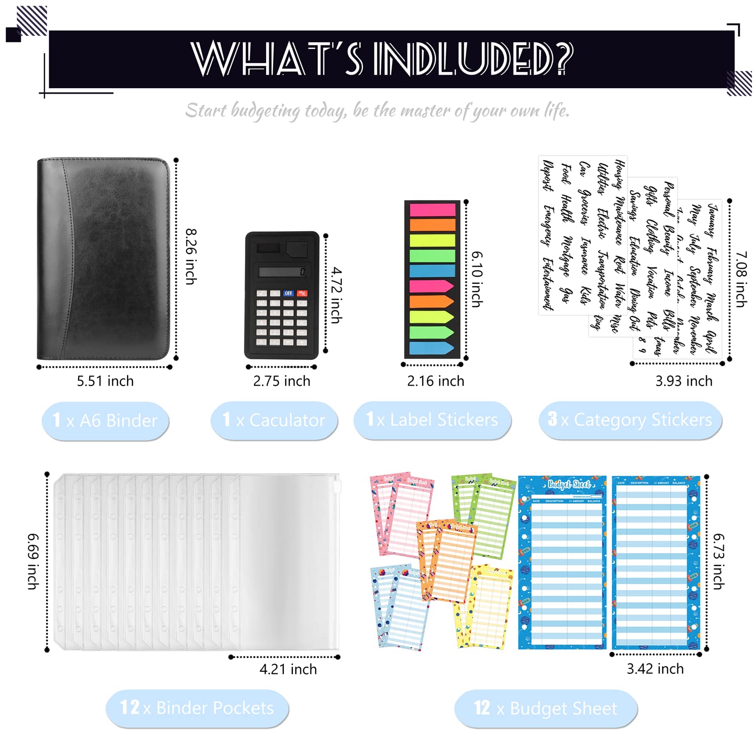 Budget Binder with Zipper Envelopes, Cash Envelopes for Budgeting, A6 PU Leather Budget Planner 2023 with Cash Envelopes Calculator, Bill Money Organizer for Cash Saving Budget System Wallet