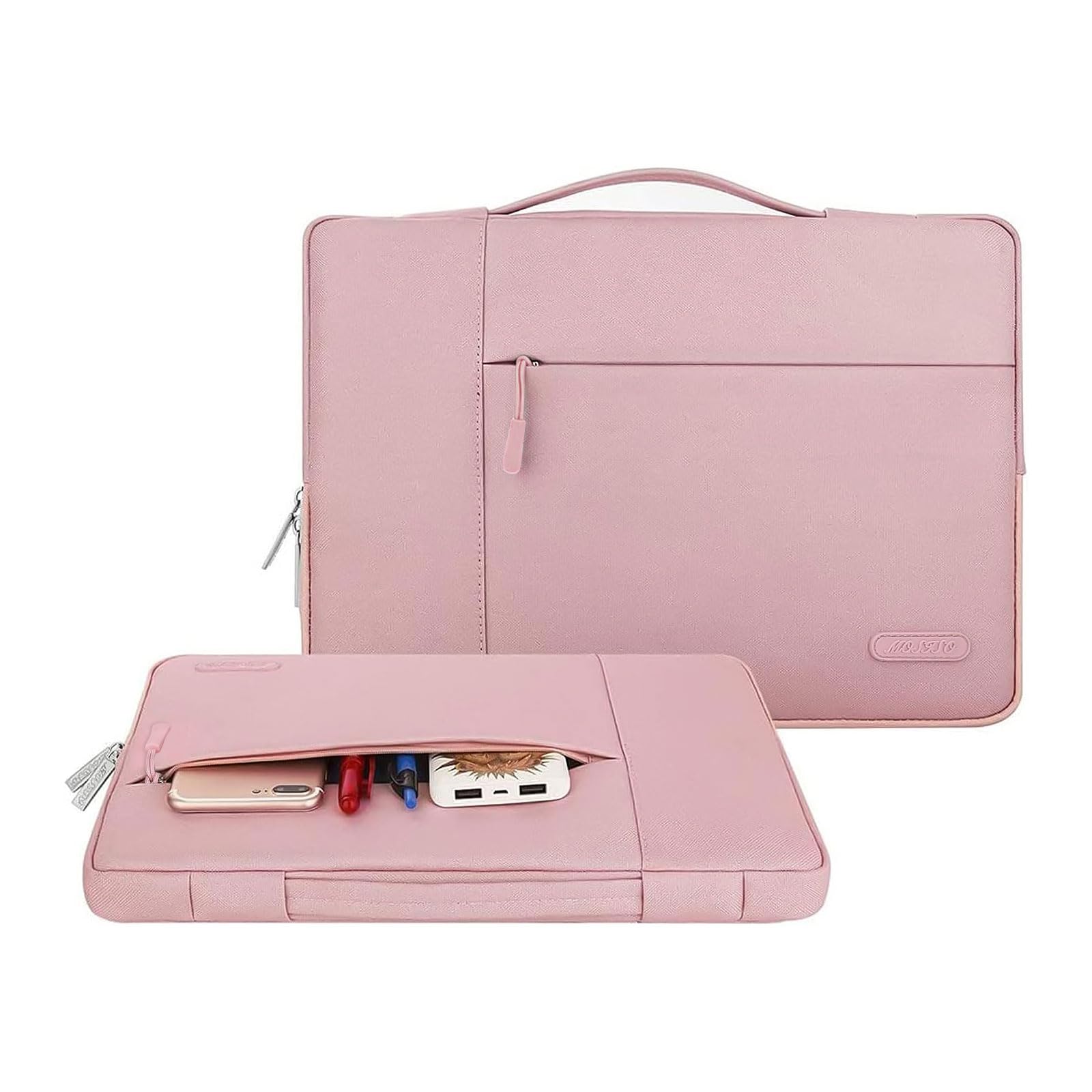 MOSISO Laptop Sleeve Compatible with MacBook Air/Pro, 13-13.3 inch Notebook, Compatible with MacBook Pro 14 inch 2023-2021 A2779 M2 A2442 M1, Polyester Multifunctional Briefcase Bag, Pink