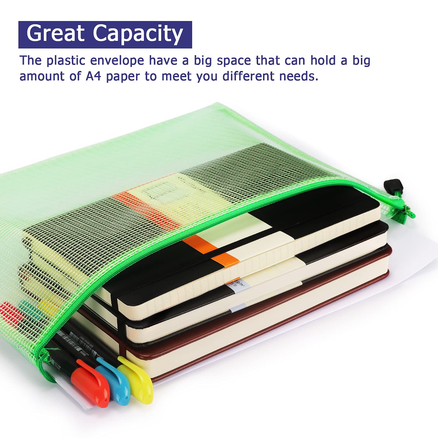 6 Pack Mesh Zipper Pouch Document Bag Waterproof Zip File Folders for School Office Supplies Travel Storage Bags (Colorful)
