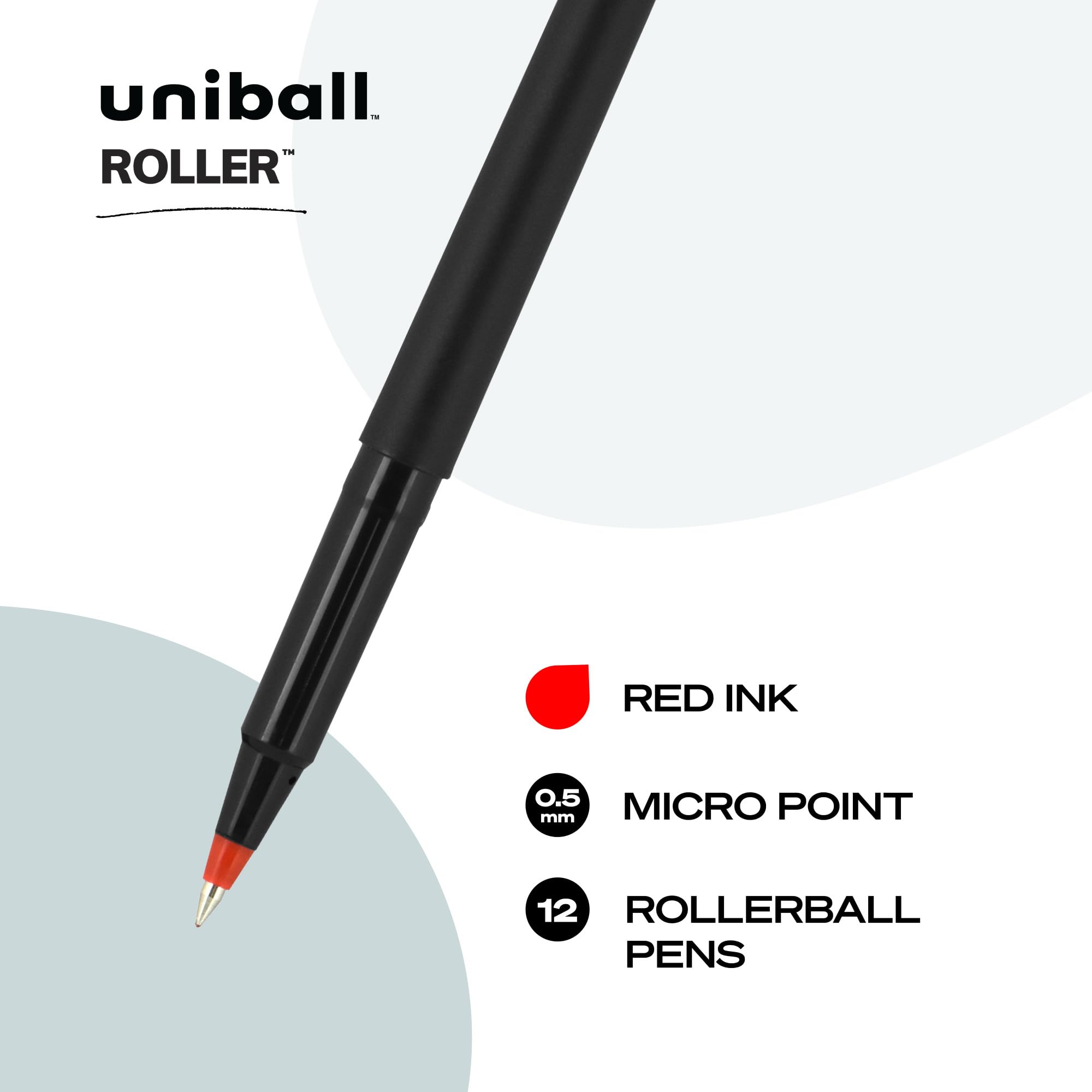 uni-ball Roller Rollerball Pens Fine Point Micro Tip, 0.5mm, Red, 12 Pack