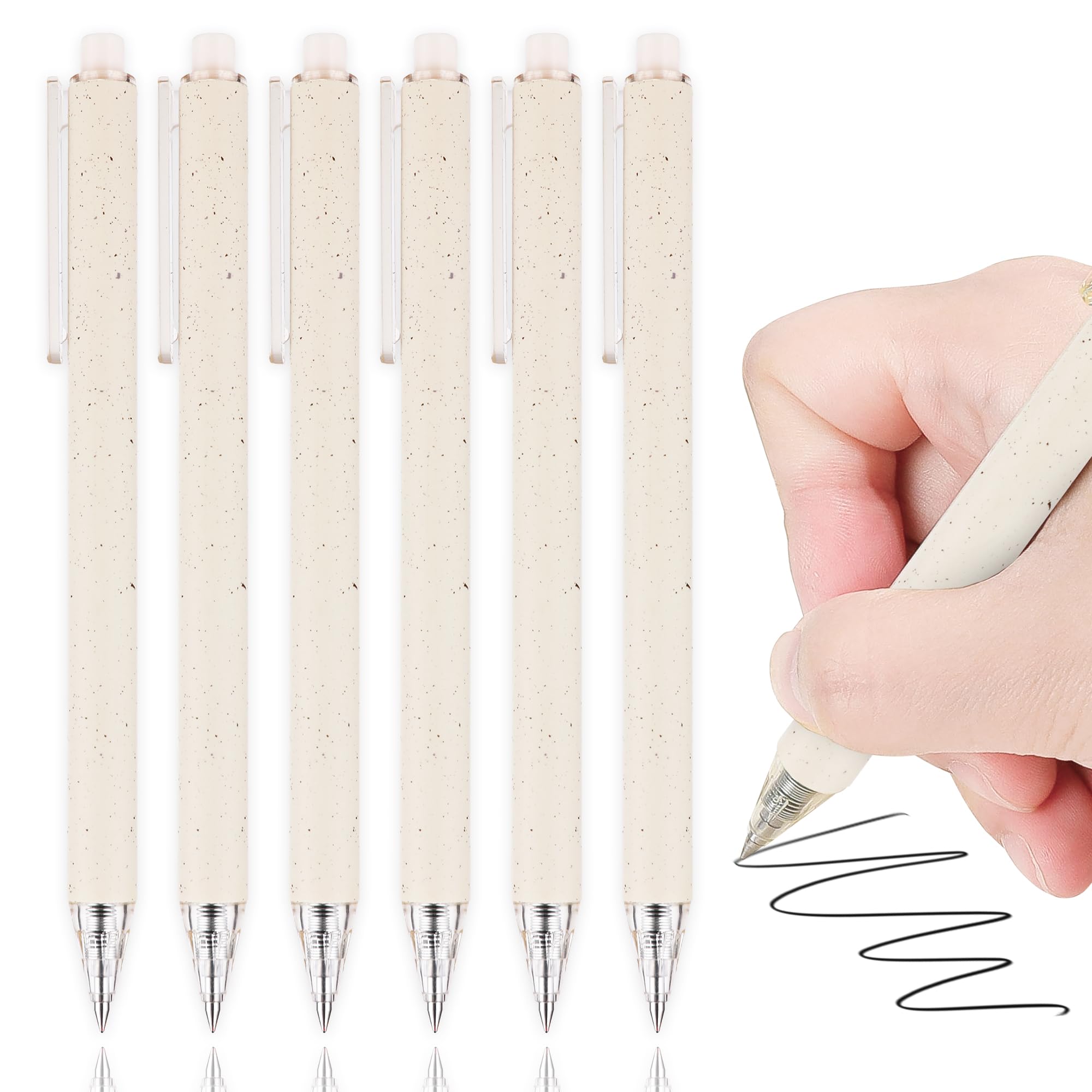 RIANCY 6PACK Cute pen, black gel in pens 0.5mm Fine tip Black Ink fine point Pen Black ink Pens Quick Dry Ink Smooth Writing Pen for note taking Office School art supply