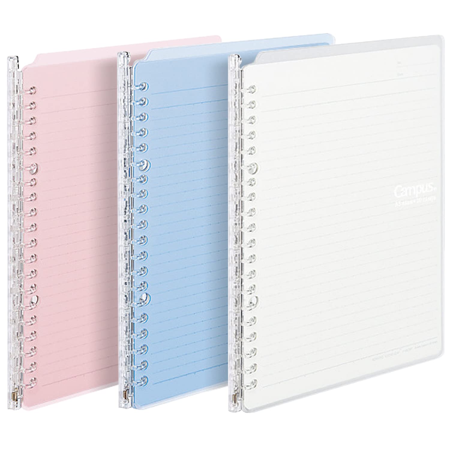 Kokuyo Campus Easy-Carry Slim Binder"Smart-Ring" B5 26-Ring Set OF 3 (Light Pink, Light Blue & Clear, B5)