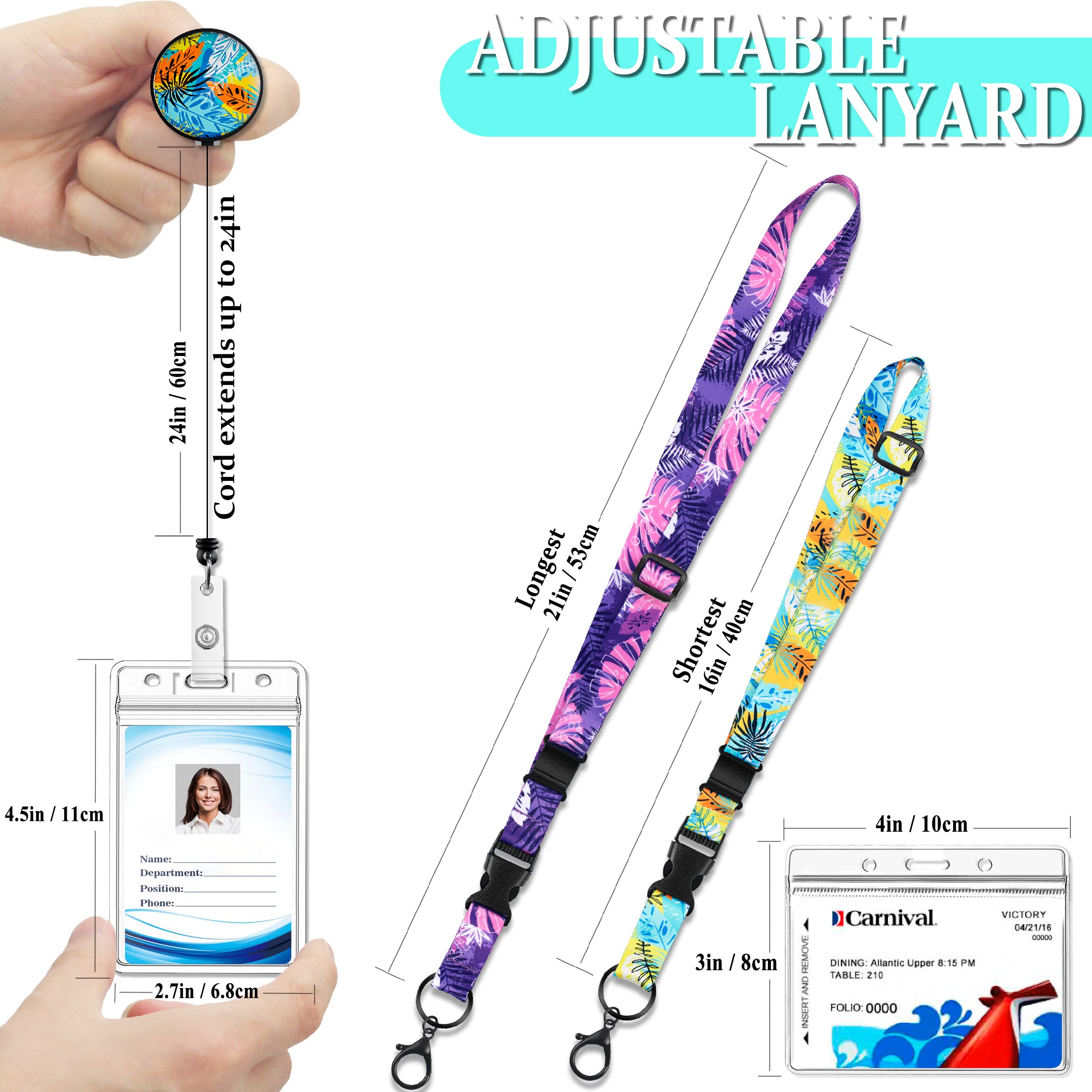 Cruise Lanyards, 2 Pack Adjustable Lanyard with Retractable Badge Key Reel, Phone Tether Tab and Waterproof ID Badge Holder for All Cruises Key Cards (Style A)