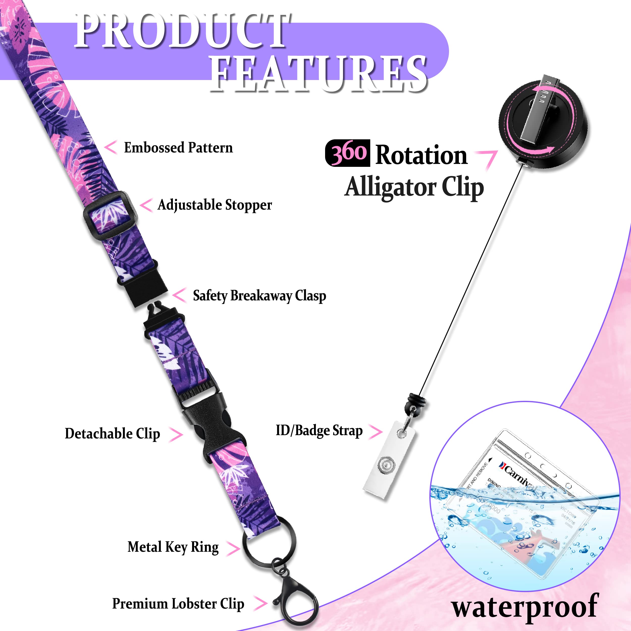 Cruise Lanyards, 2 Pack Adjustable Lanyard with Retractable Badge Key Reel, Phone Tether Tab and Waterproof ID Badge Holder for All Cruises Key Cards (Style A)