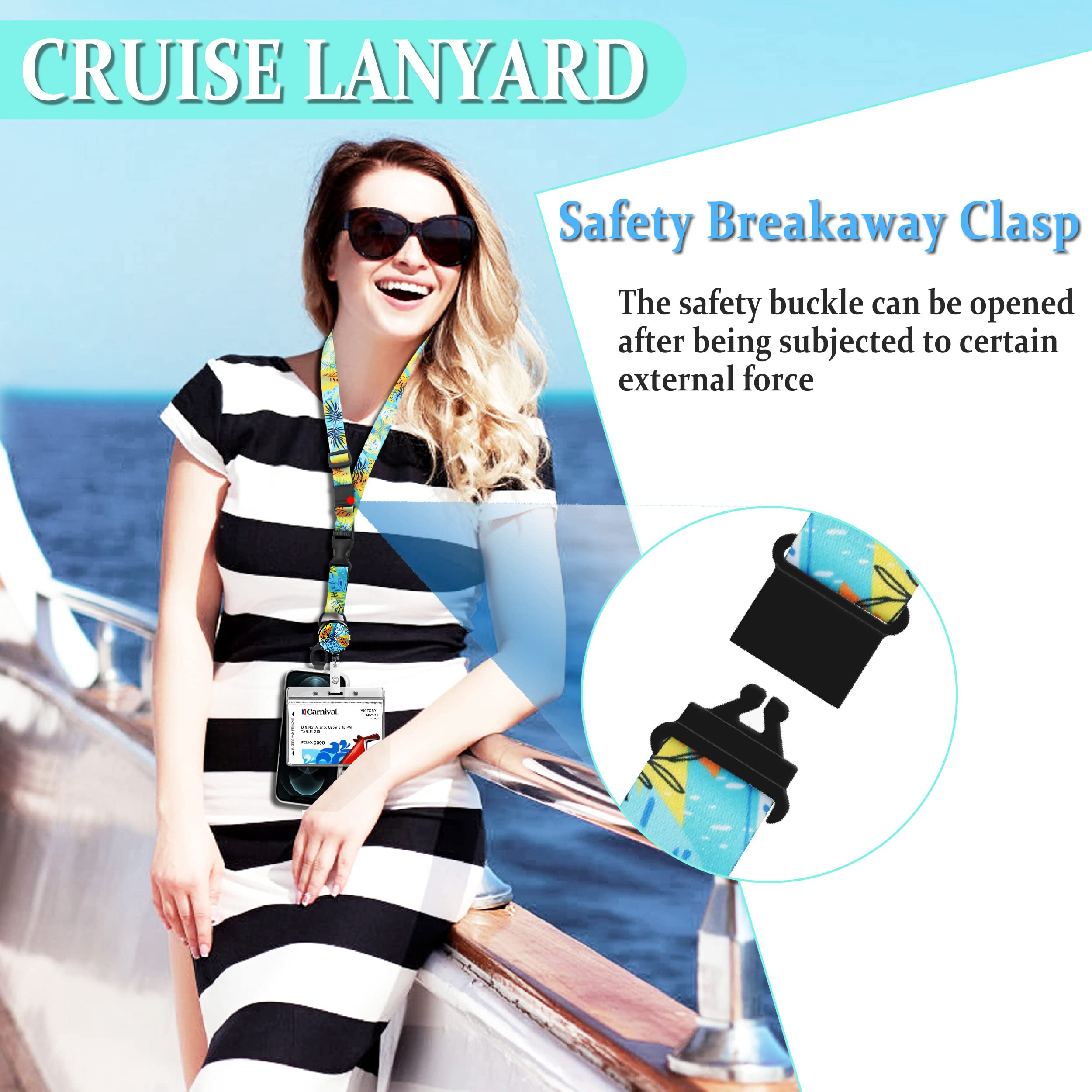 Cruise Lanyards, 2 Pack Adjustable Lanyard with Retractable Badge Key Reel, Phone Tether Tab and Waterproof ID Badge Holder for All Cruises Key Cards (Style A)