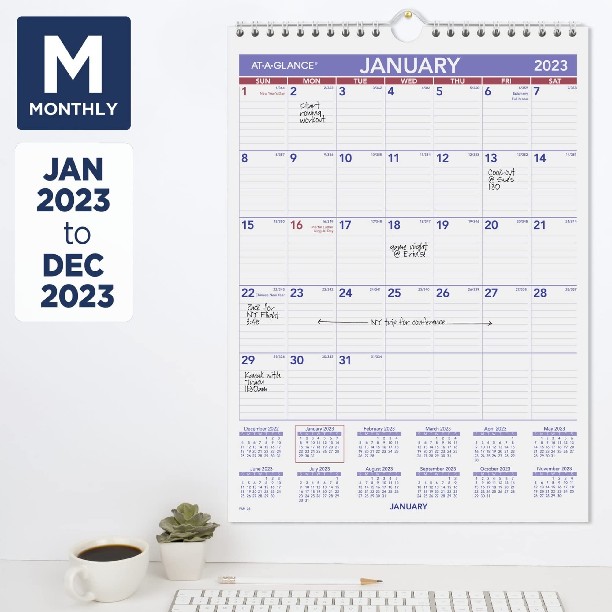 AT-A-GLANCE 2023 Wall & Desk Calendar, 8-1/2" x 11", Small, Unruled Blocks, Spiral Bound, Monthly (PM17028)