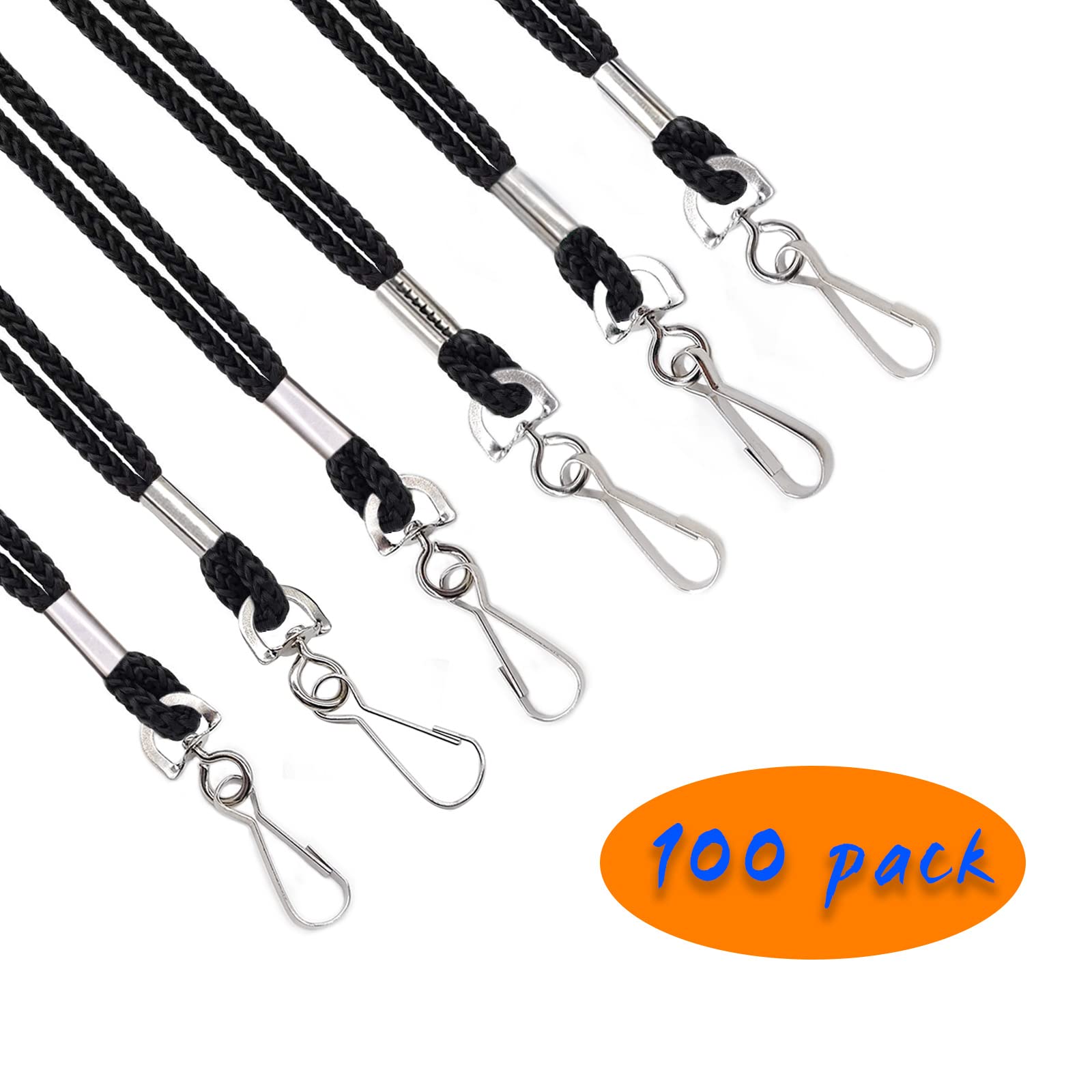 HOSL Black Lanyards 100 Pack Black Badge Lanyards Office Lanyard ID Card Lanyards Business Card Lanyards Students Lanyards Employee Lanyards Key Lanyards (Black)