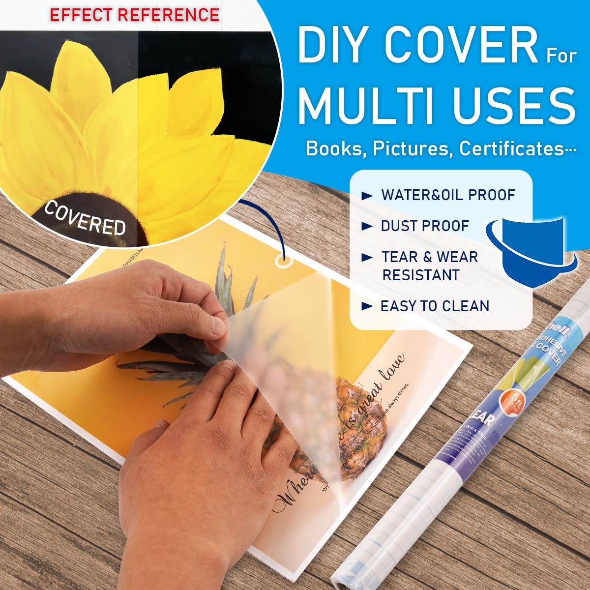 Clear Contact Paper Roll for Books, Clear Self Adhesive Book Cover Paper Protector, 17.5 in x 5 ft Roll