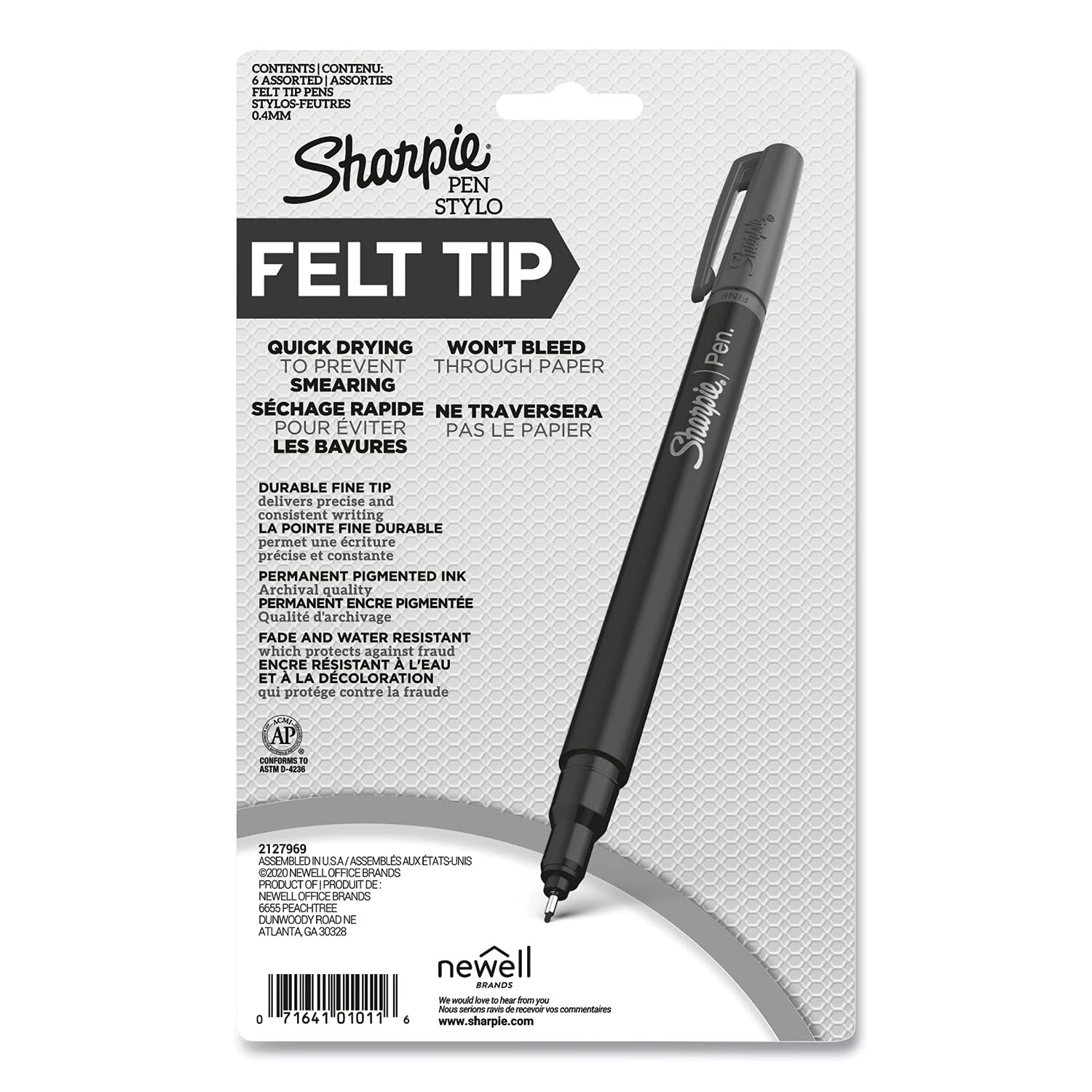 Sharpie 1751690 Plastic Point Stick Permanent Water Resistant Pen Assorted Fine 6/Pack