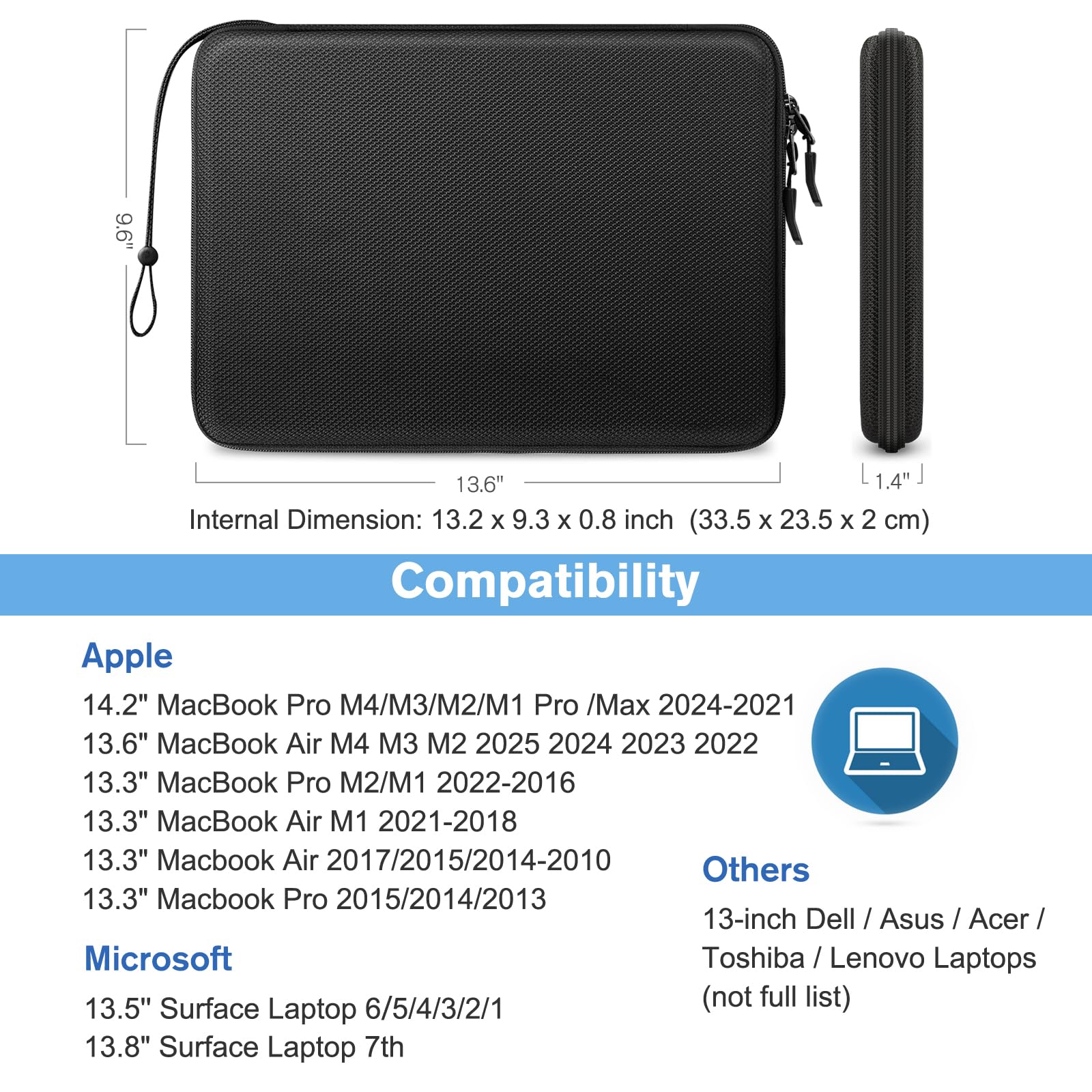 FINPAC Hard Laptop Sleeve Case for MacBook Pro 14-inch 2023-2021 M2 M1, 13.3'' MacBook Air 2022-2018, 13'' MacBook Pro 2022-2016, Waterproof Case for Dell XPS 13, Surface Laptop, HP, Acer, Black