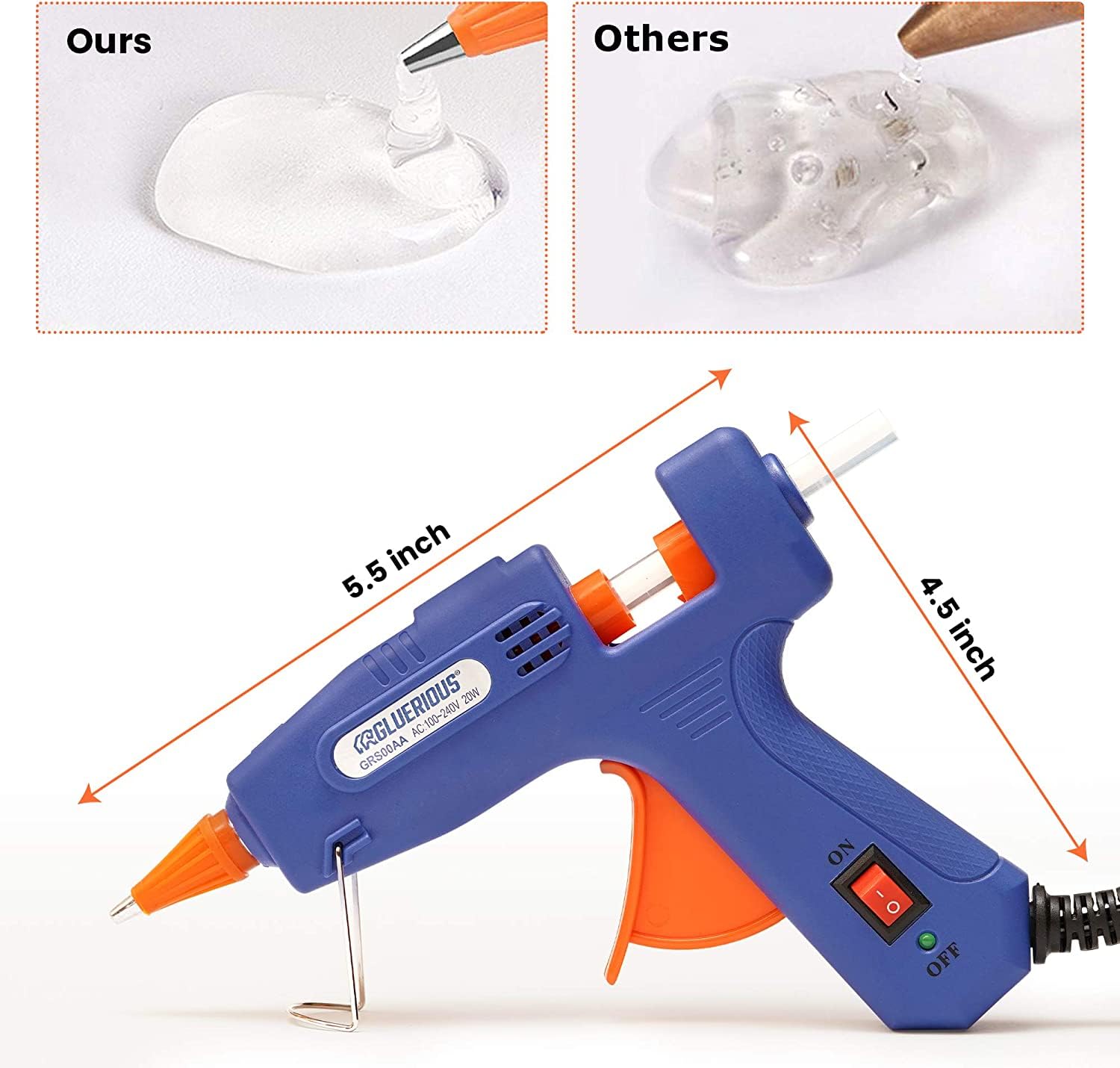 Gluerious Full Size Hot Glue Gun Kit, 60W/100W Dual Temp Glue Gun with 15 Large Hot Glue Sticks for Crafts, DIY, & Industrial Heavy duty.