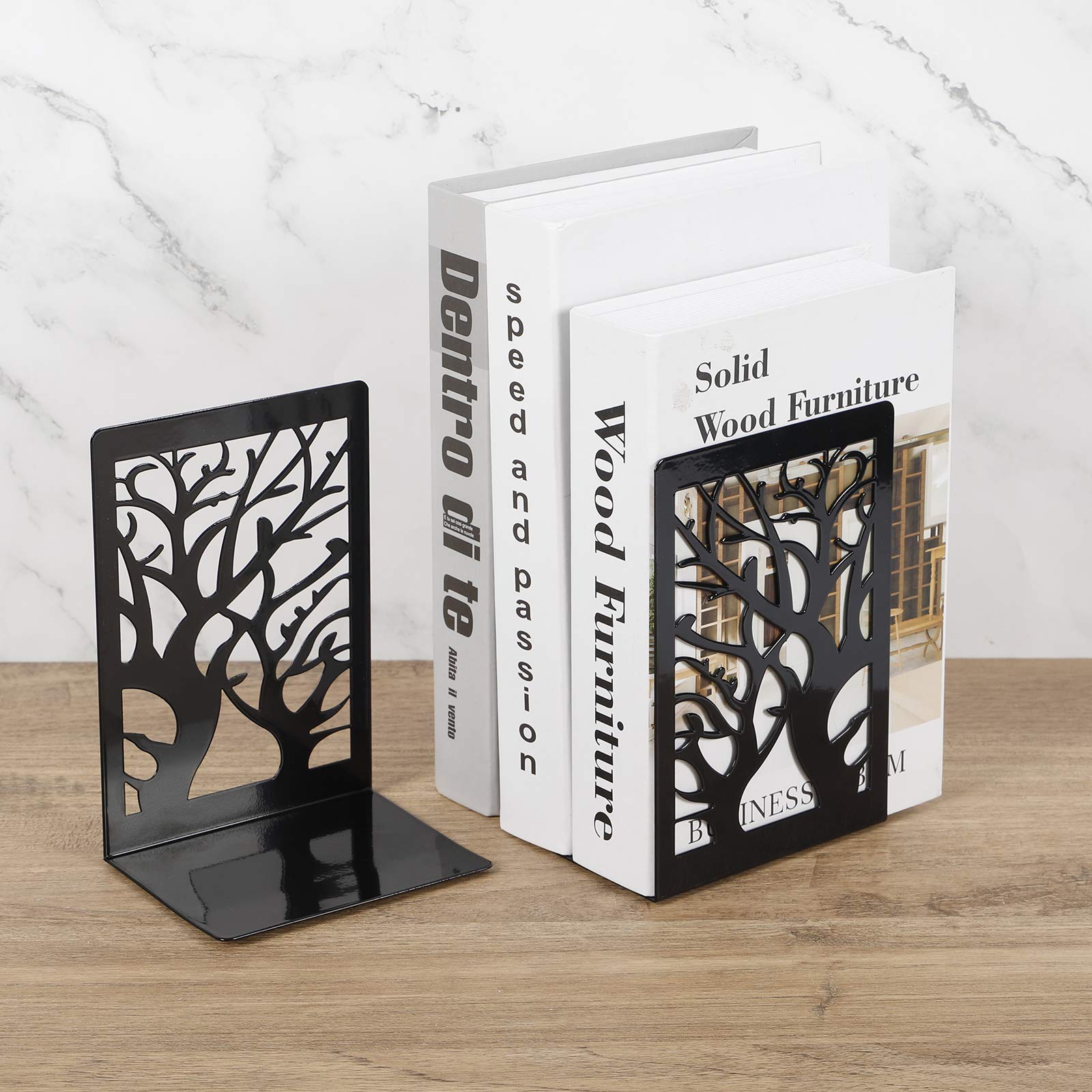 Jekkis Book Ends for Shelves, Decorative Book Shelf Holder, Black 2 Pairs, Non Skid Book Stoppers
